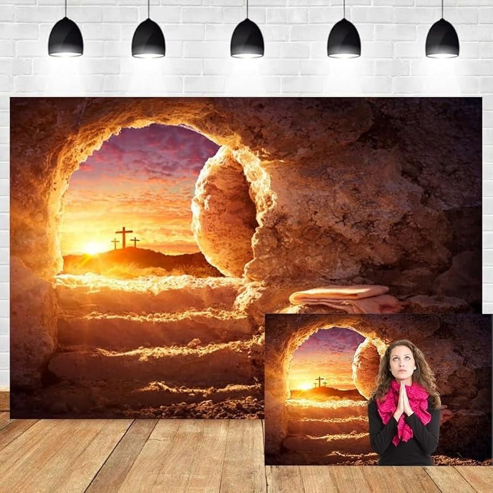 Resurrection of Jesus Backdrop Empty Tomb Easter Backdrop Three Crosses ...