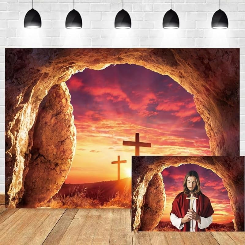 Resurrection of Jesus Backdrop He is Risen Backdrop Three Crosses Holy ...