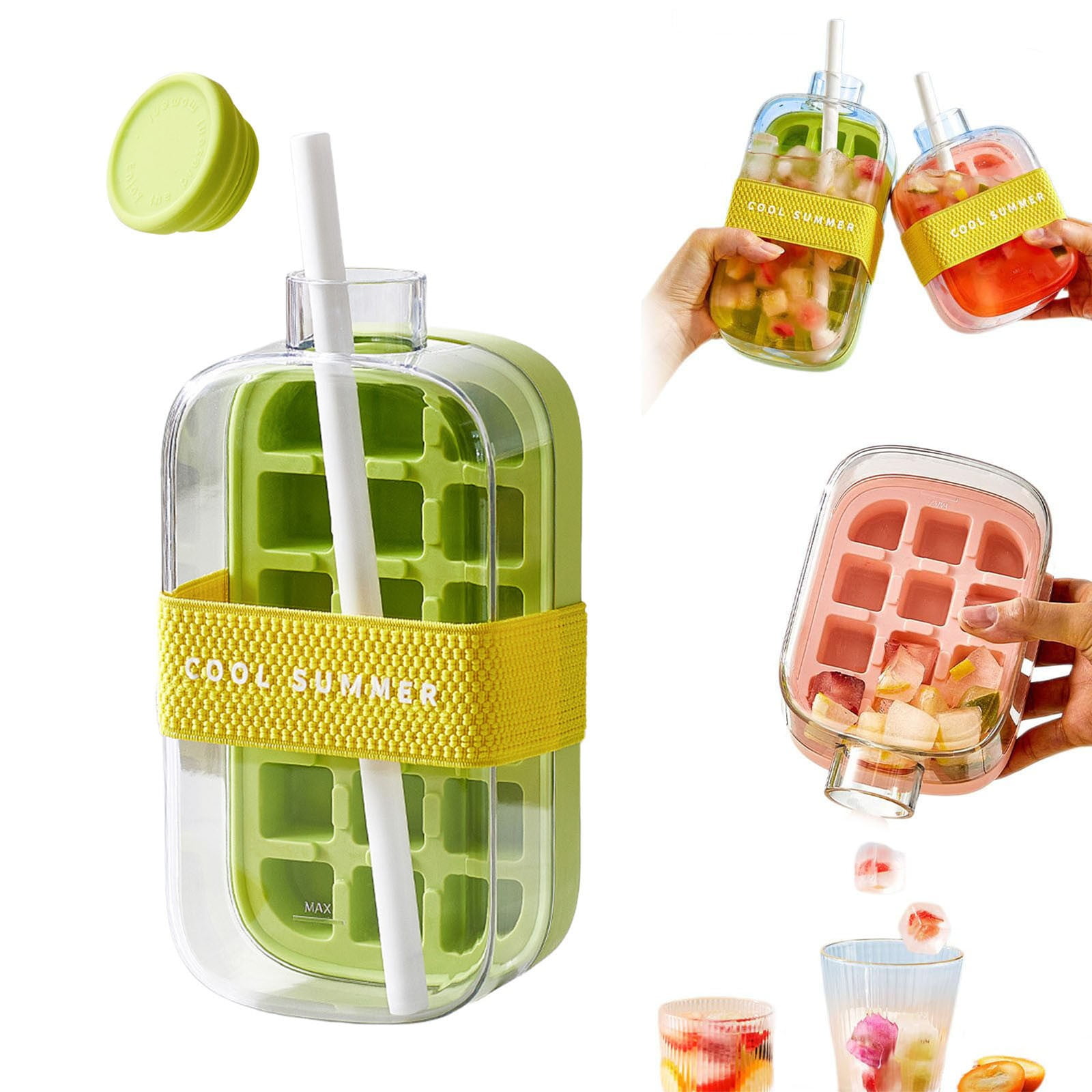 Resusable Silicone and Water Bottle Ice Cube Stick Tray Easy Push Pop ...