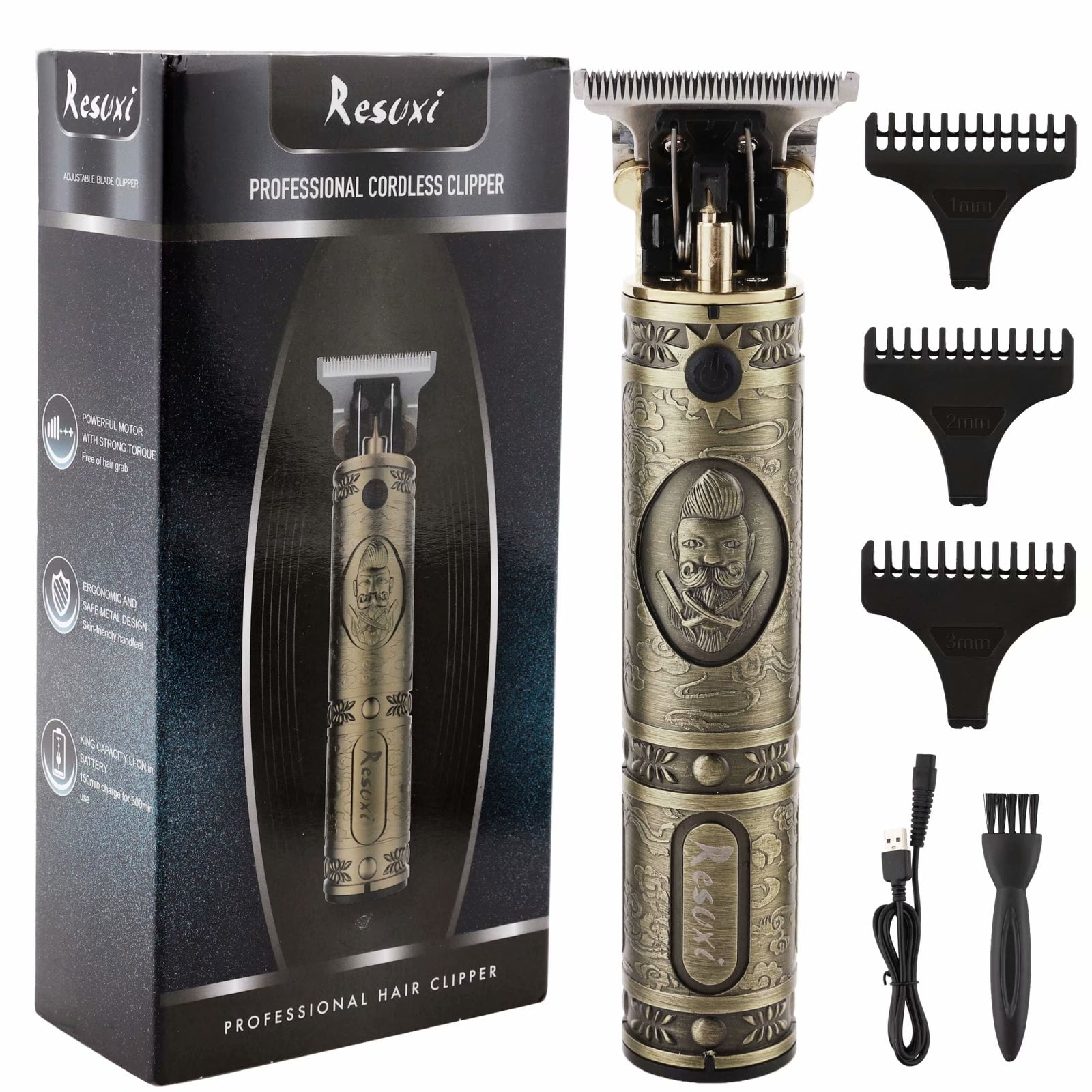 Resuxi Hair Clippers Beard Trimmer for Men Grooming Gold Metal Retro ...