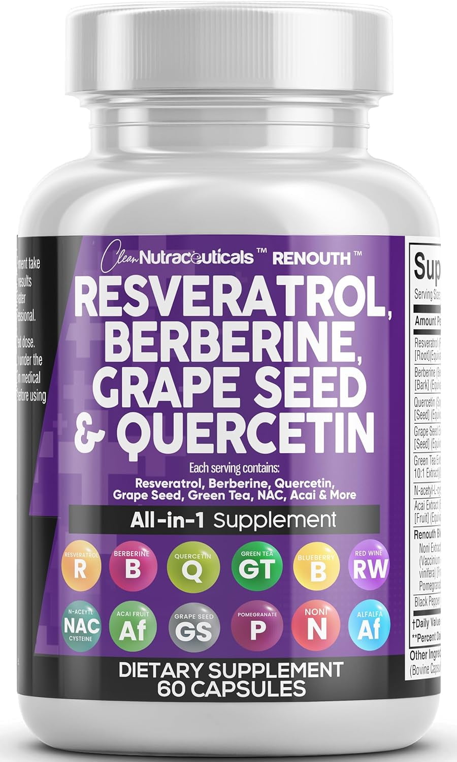 Clean Nutra Resveratrol 6000mg, Berberine & Quercetin Capsule Complex ...