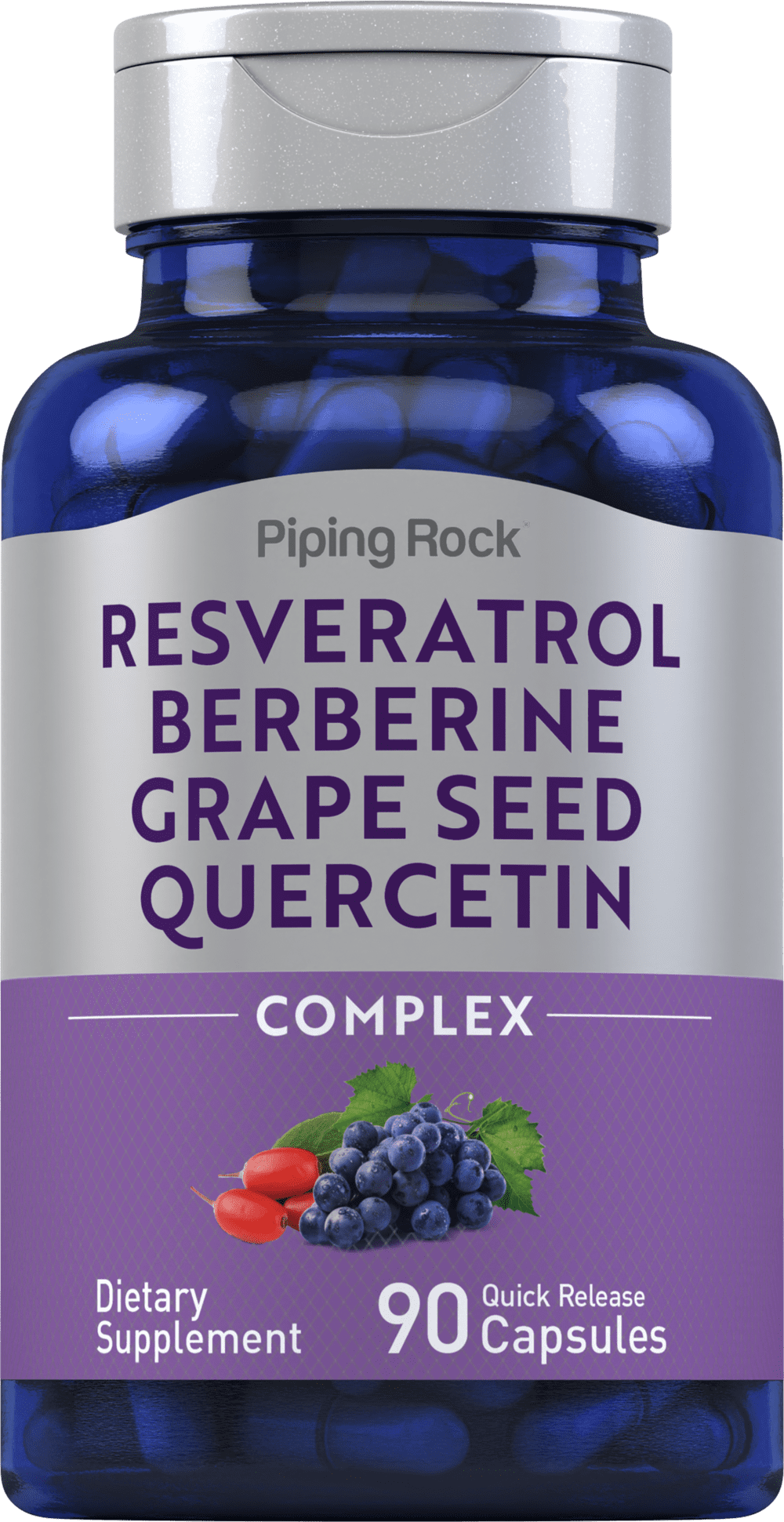 Resveratrol Berberine Grape Seed & Quercetin | 90 Capsules | by Piping ...