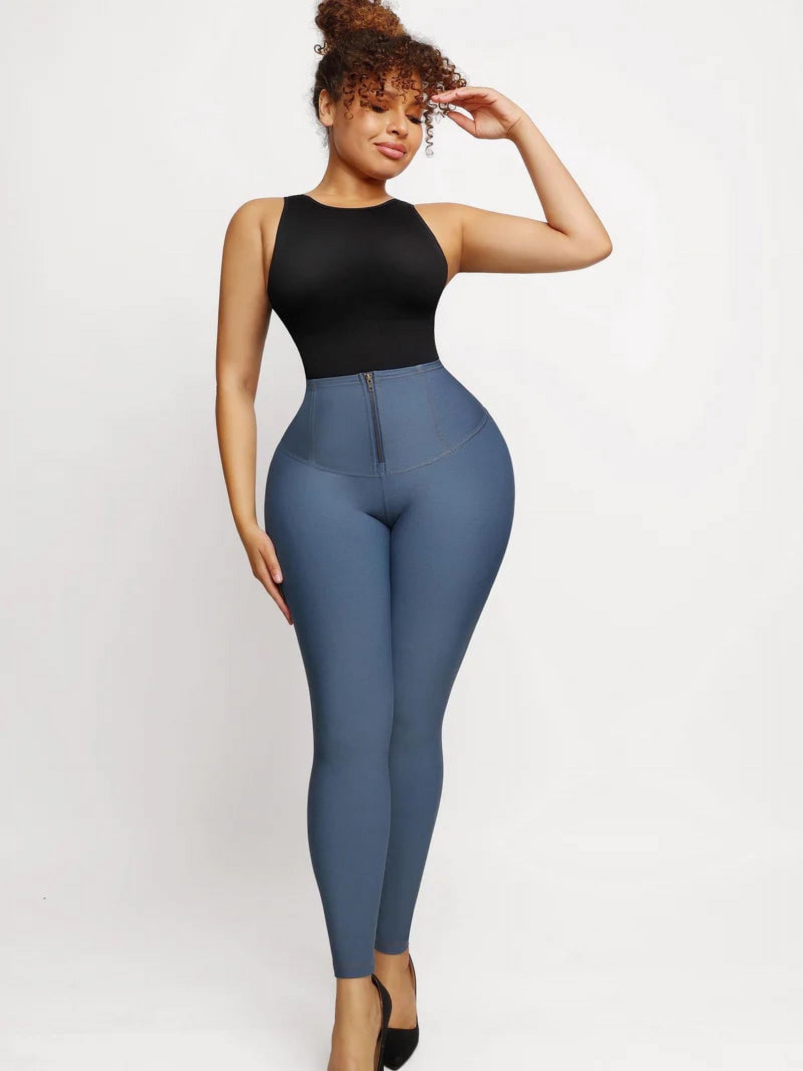 Reta Mid-rise Faux Denim Trousers Corset Waist Shapewear - Walmart.com