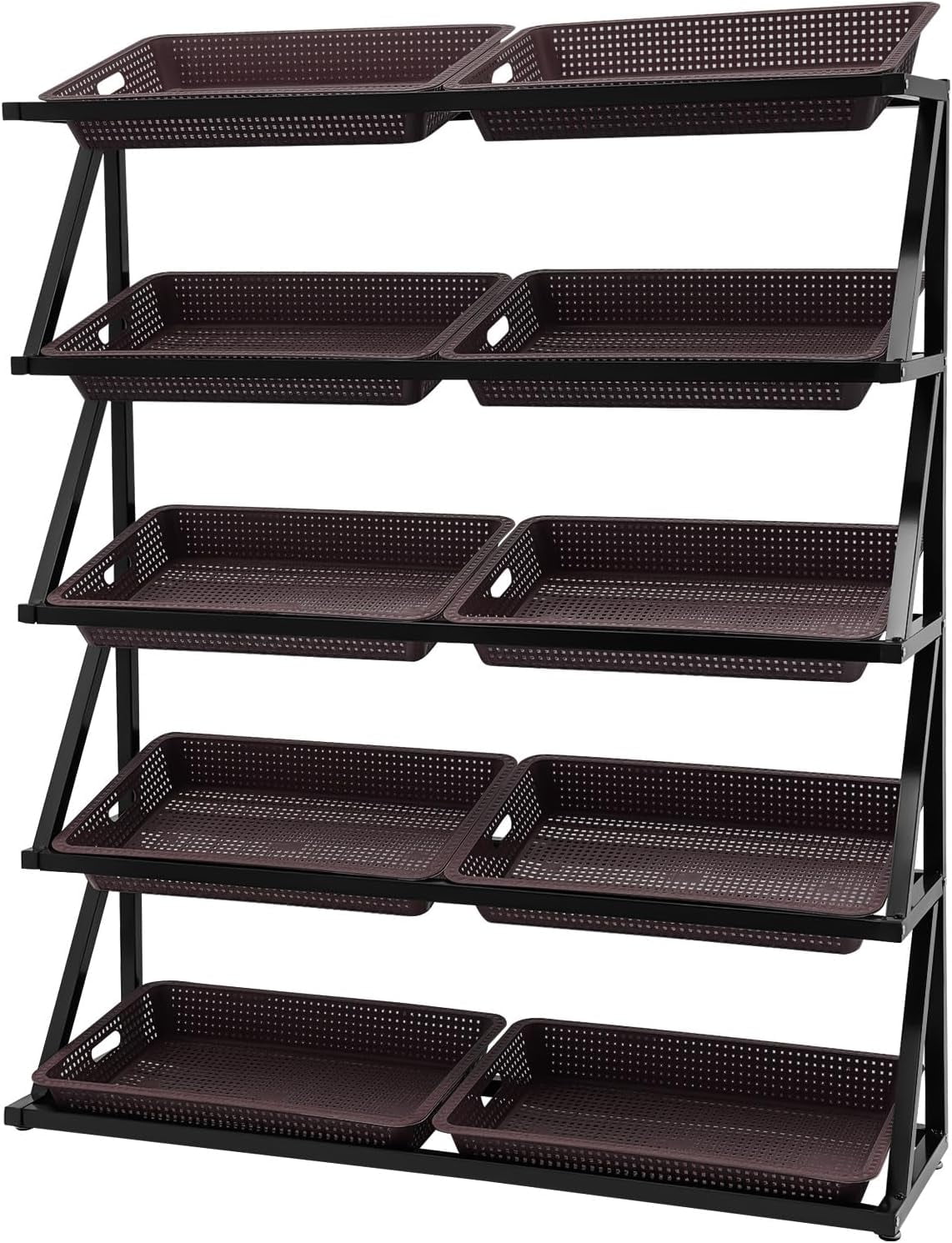 Retail Display Rack, 5-Tier Floor Market Basket Display Rack with 10 ...