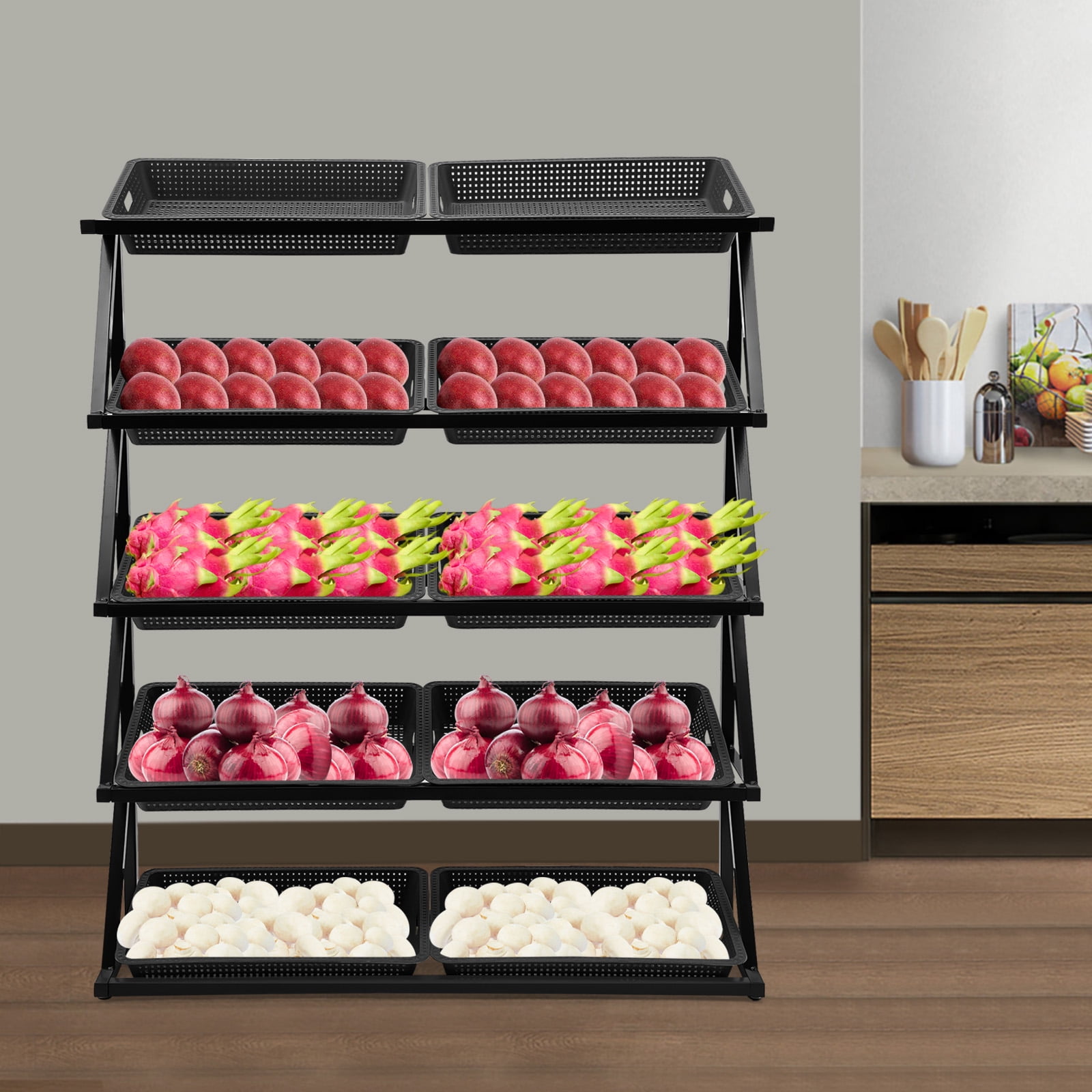 Retail Display Rack, Market Shelf, Fruit Vegetable Snack Basket Set ...
