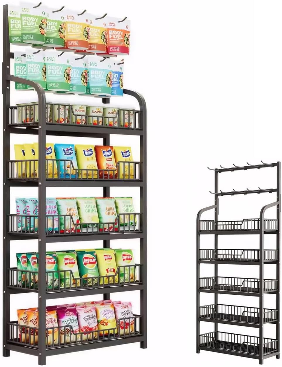 Retail Display Rack Stand, Snack Display Rack with Hooks, Metal Wire ...