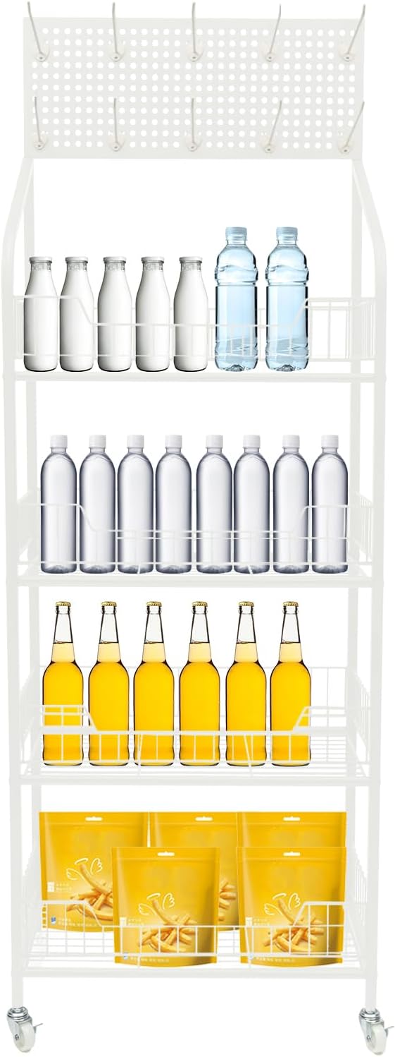 Retail Display Rack Stand with Wheels, 4 Tier Snack Candy Chip Display ...