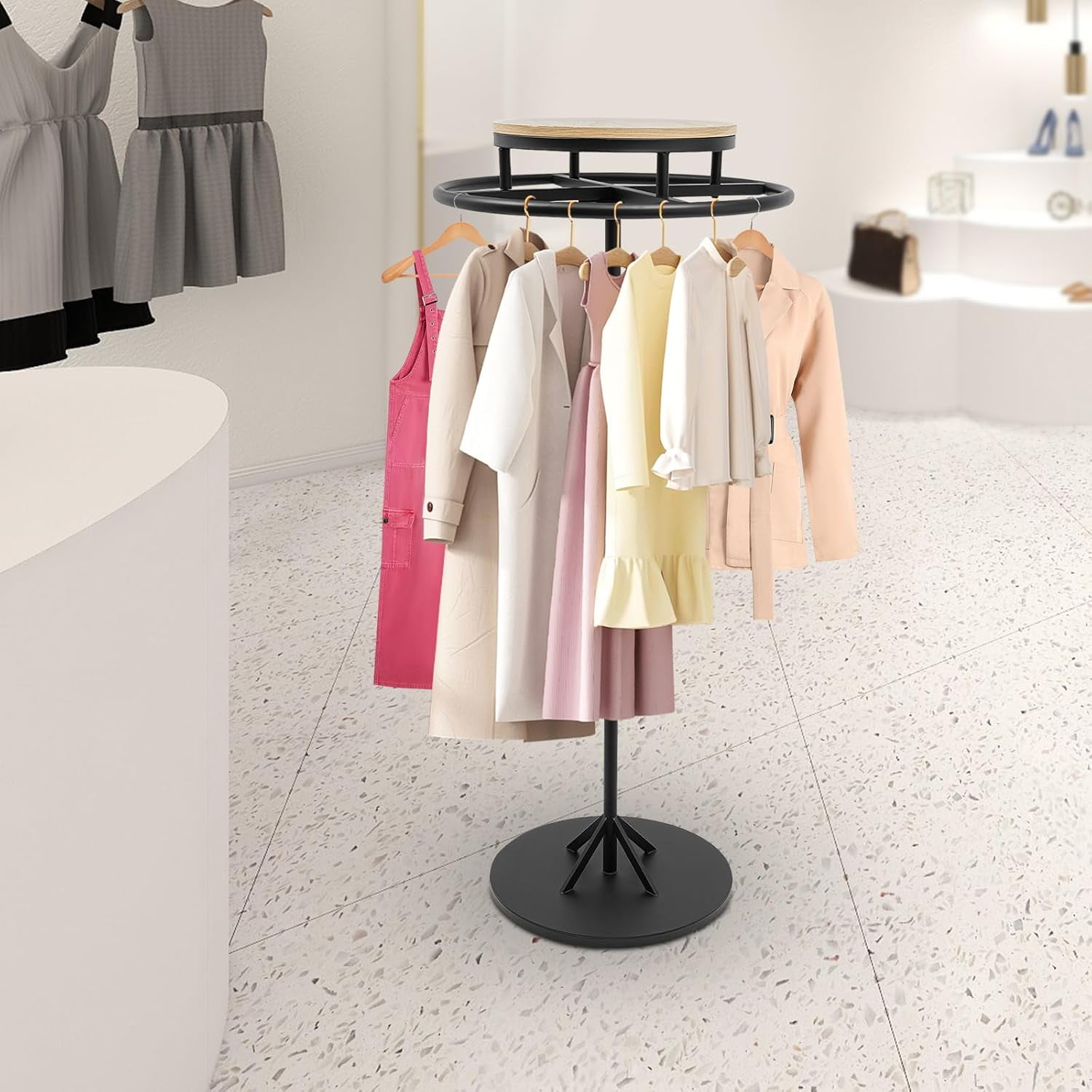 Retail Display Stand Garment Rack, 360° Rotatable Hanging Clothing Rack ...