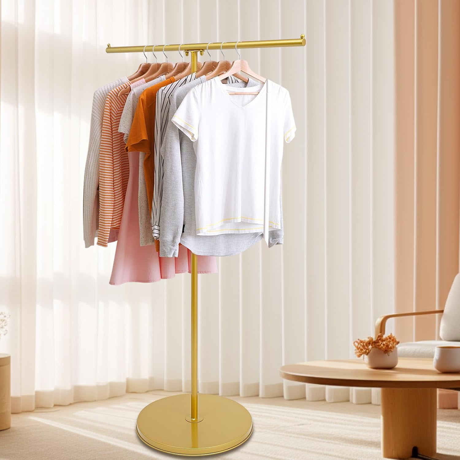 Retail Display Stand Garment Rack, Floor Standing Gold Clothing Rack ...