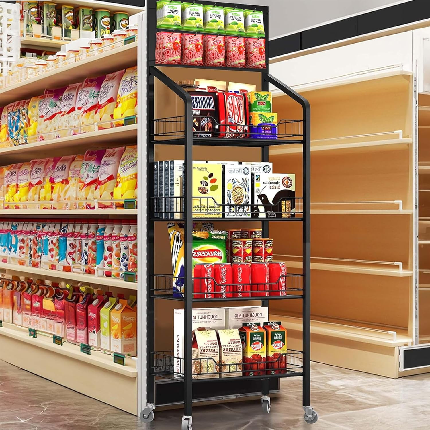 Retail Snack Display Rack 4-Tier Metal Candy Display Merchandise Rack ...