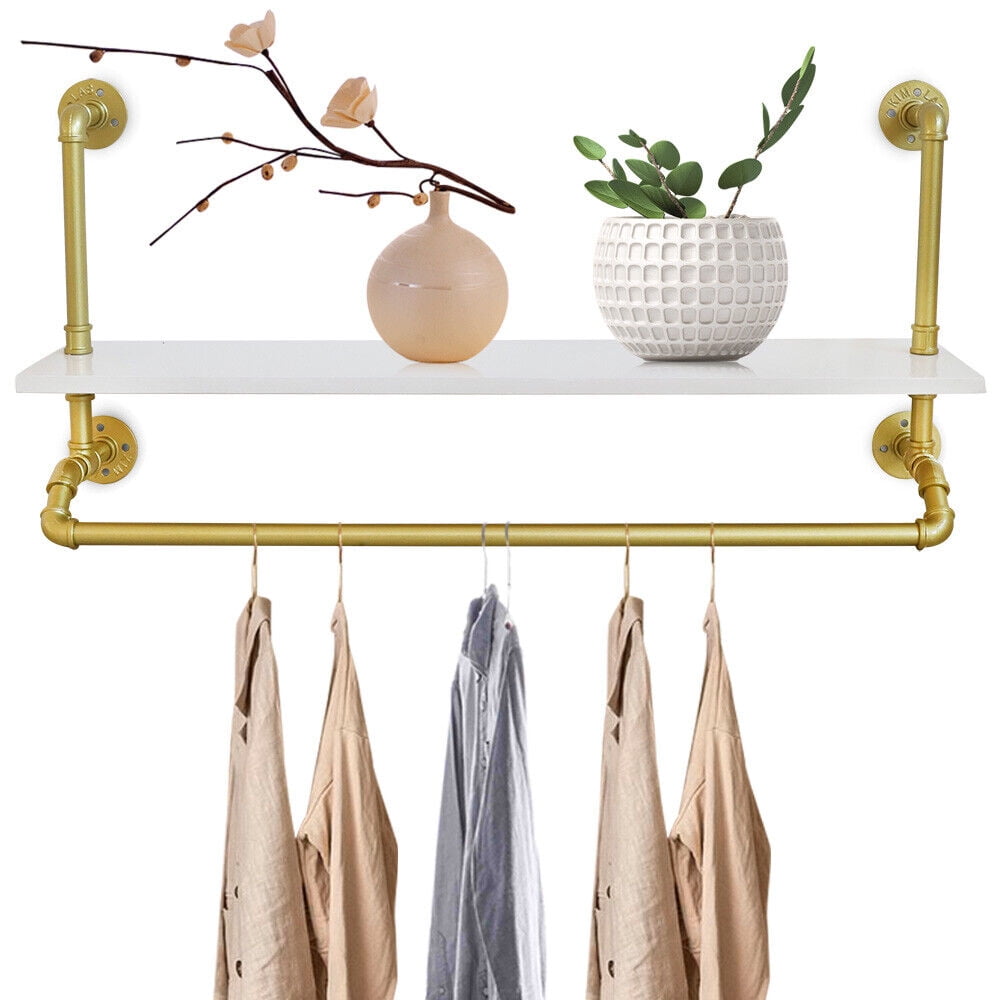 Retail Store Clothes Storage Rack-Golden Wall Mounted Clothes Rail Iron ...