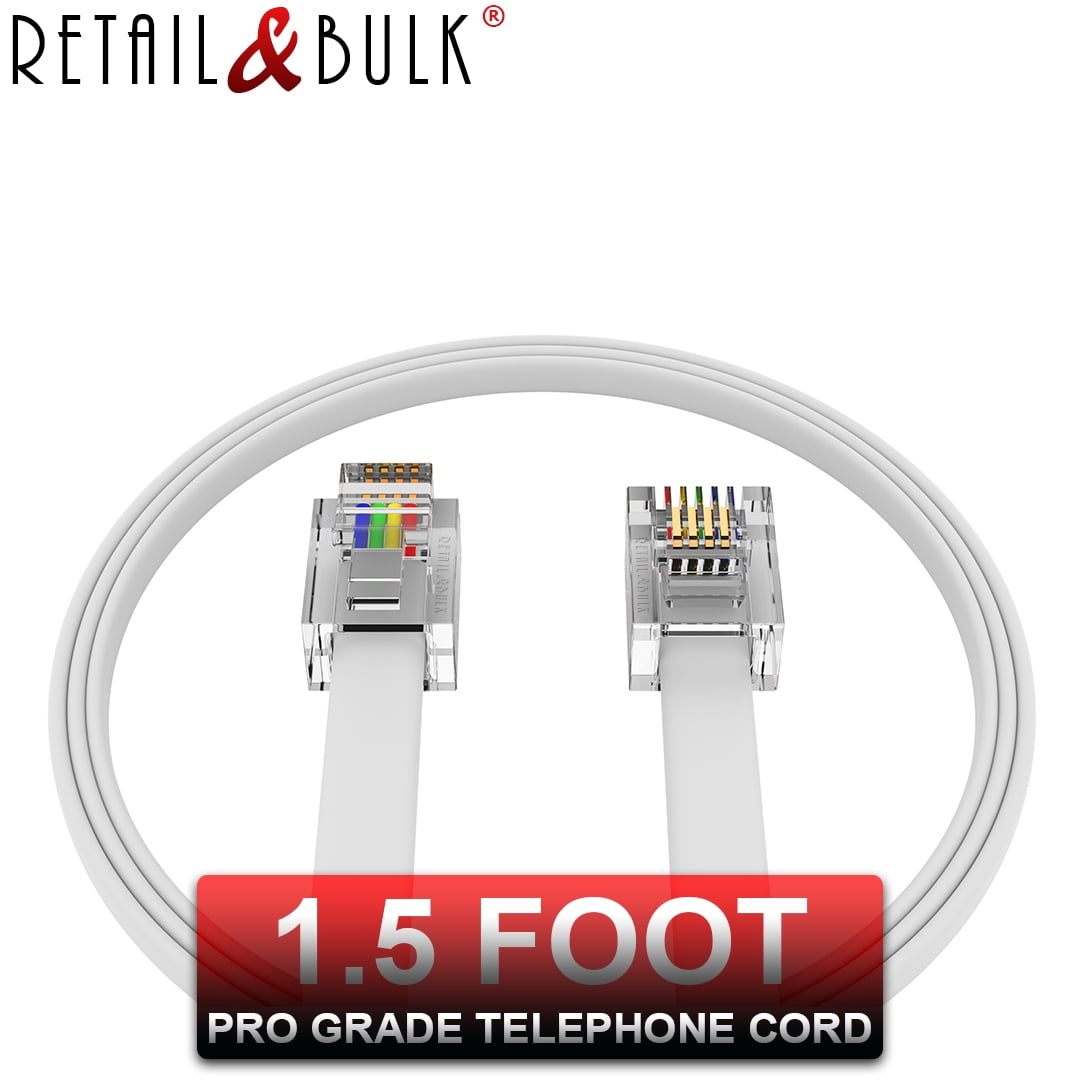 RetailAndBulk 1.5 Foot Telephone Cable, RJ11 Male to Male 6P4C Phone ...