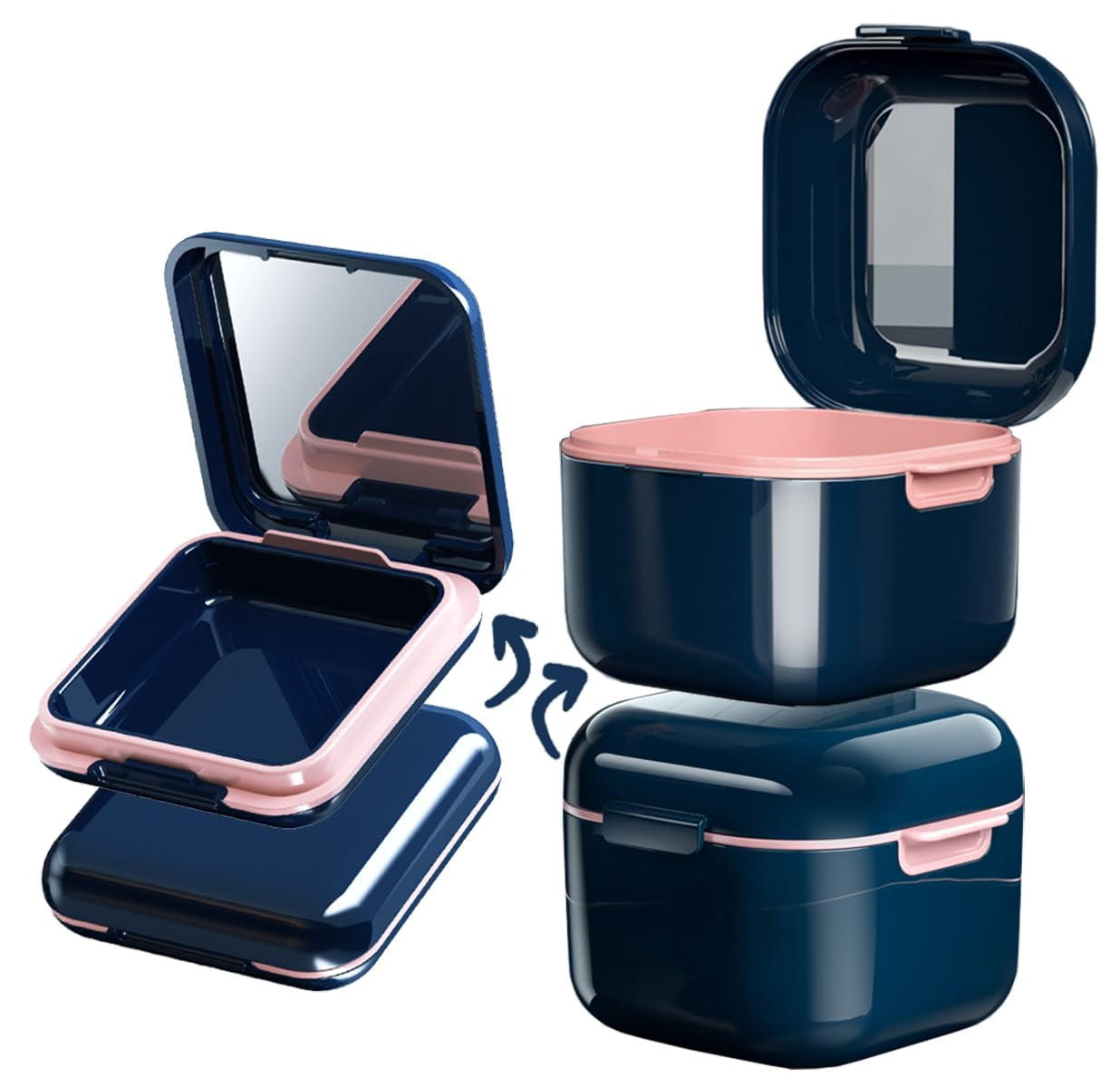 Retainer Case 2 Pack, Denture Case with Mirror, Denture Bath Box with ...