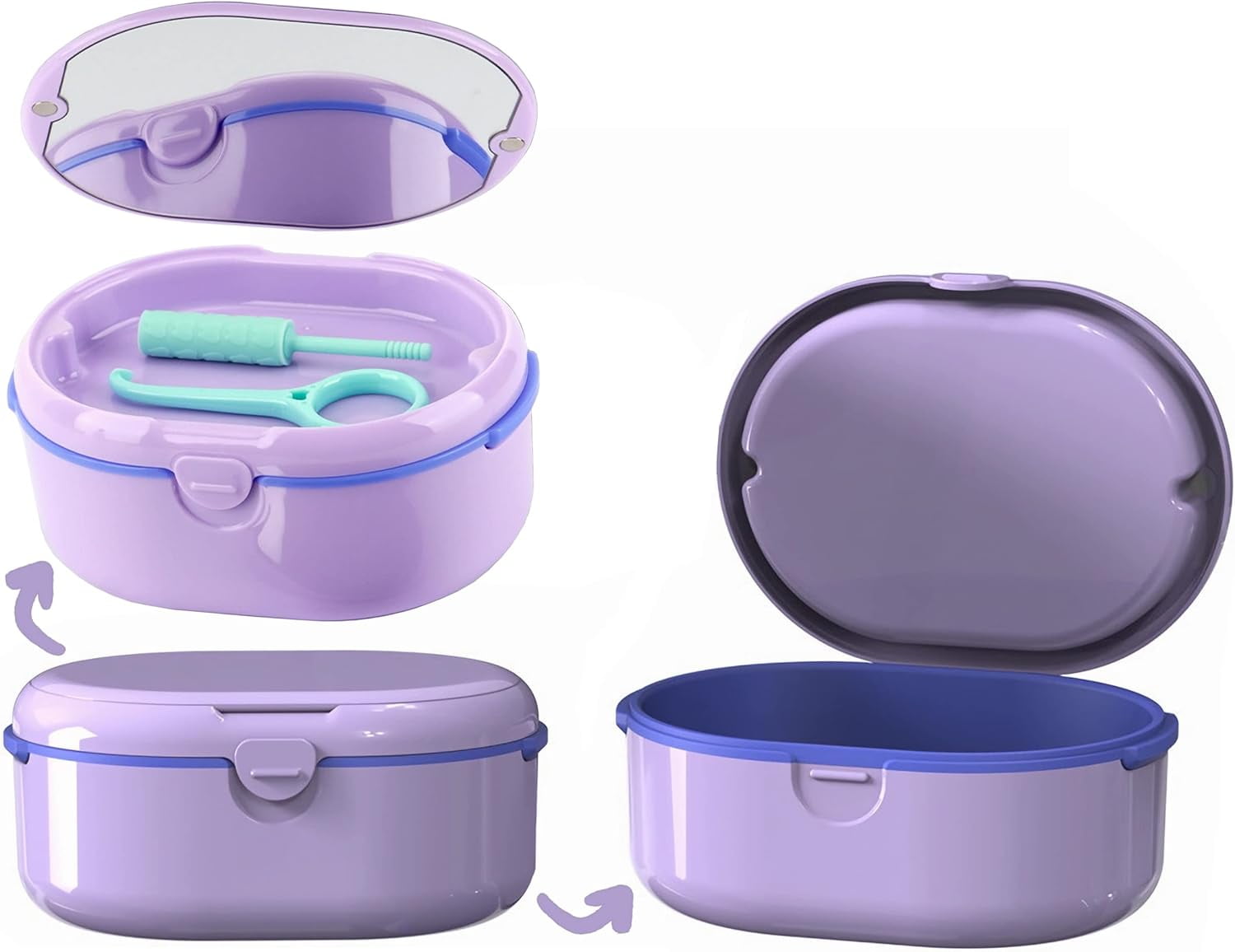 Retainer Case, Denture Bath Box with Strainer Basket, Mouth Guard Case ...
