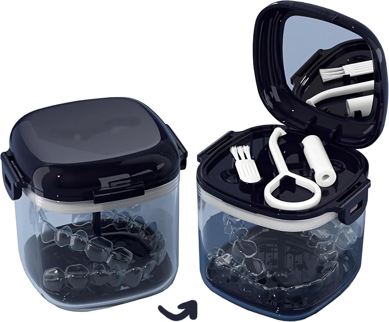 Retainer Case, Denture Bath Box with Strainer Basket, Mouth Guard Case ...