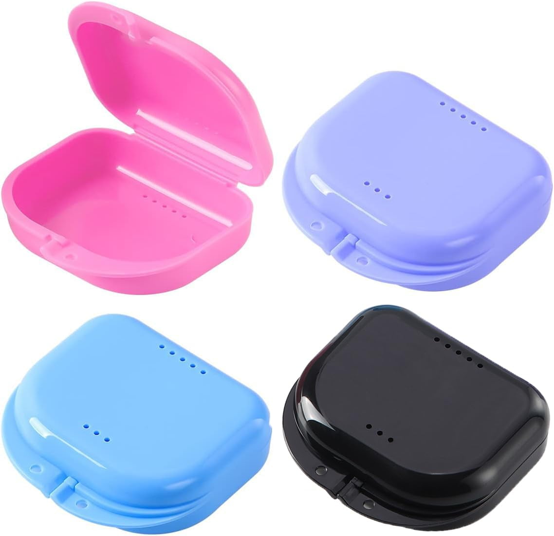 Retainer Case with Vent Holes, 4Pcs Denture Case, Mouth Guard Case with ...
