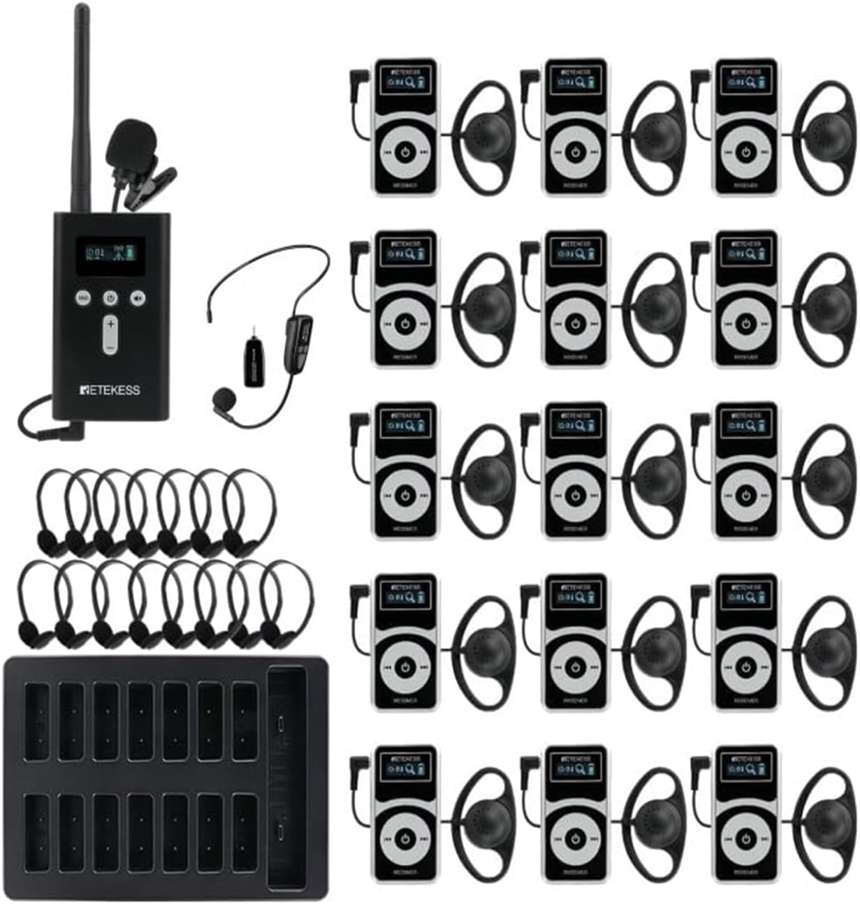 Retekess T130P Wireless Tour Guide System, Noise Reduction,328ft,Tour Guide Headsets with Over ...