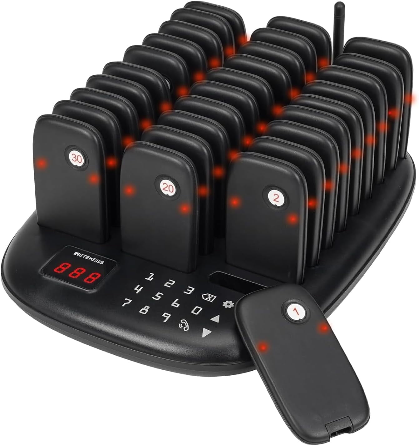 Retekess TD175P Restaurant Pager System (English) - 30 Buzzers, 3280ft Range, Vibrate/Beep ...