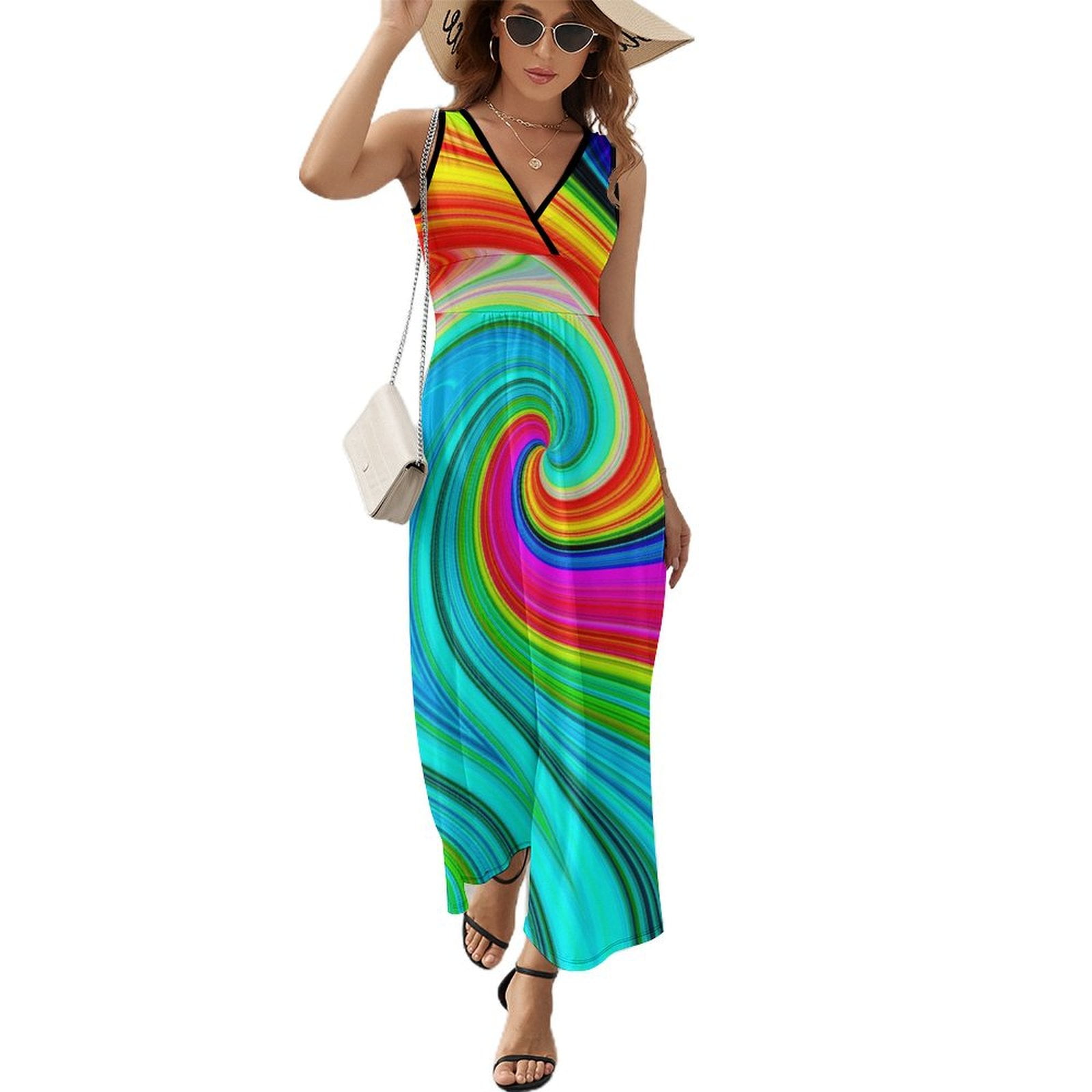 Reteo Dress Psychedelic Swirls Night Club Maxi Dress Street Wear ...