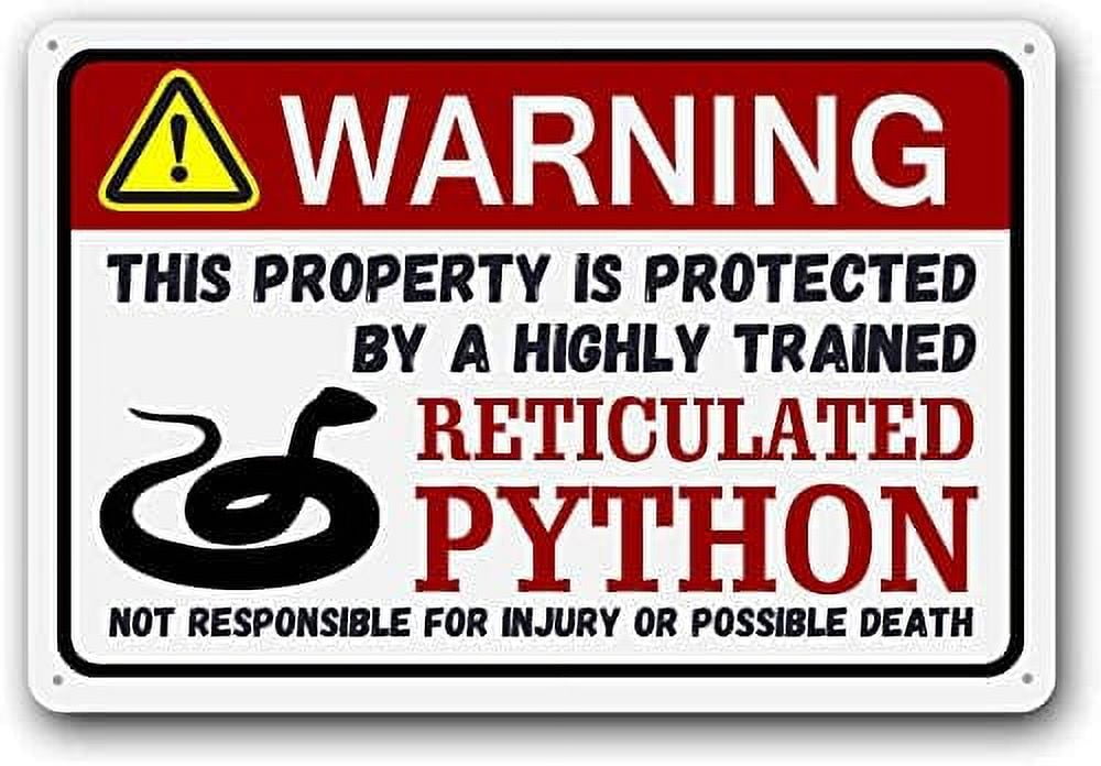 Reticulated Python Sign,Funny Metal Signs Warning Sign Pet Gift, Exotic pet, Small Pet Tin Sign ...