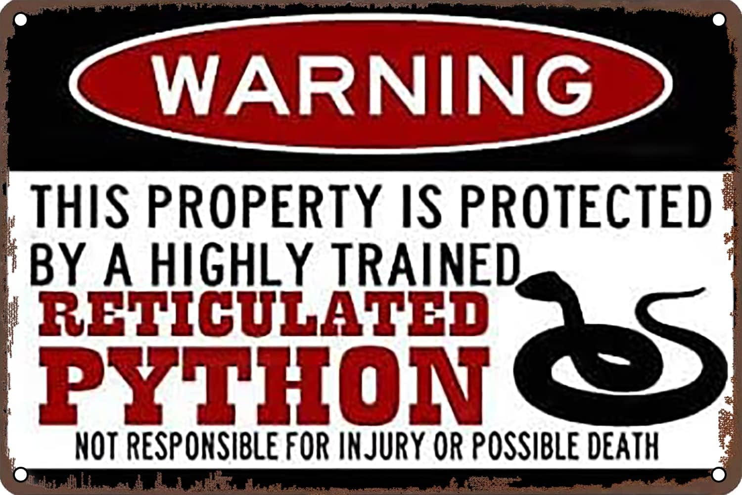 Reticulated Python Sign,Funny Retro Wall Decor for Home Garden Man Cave ...