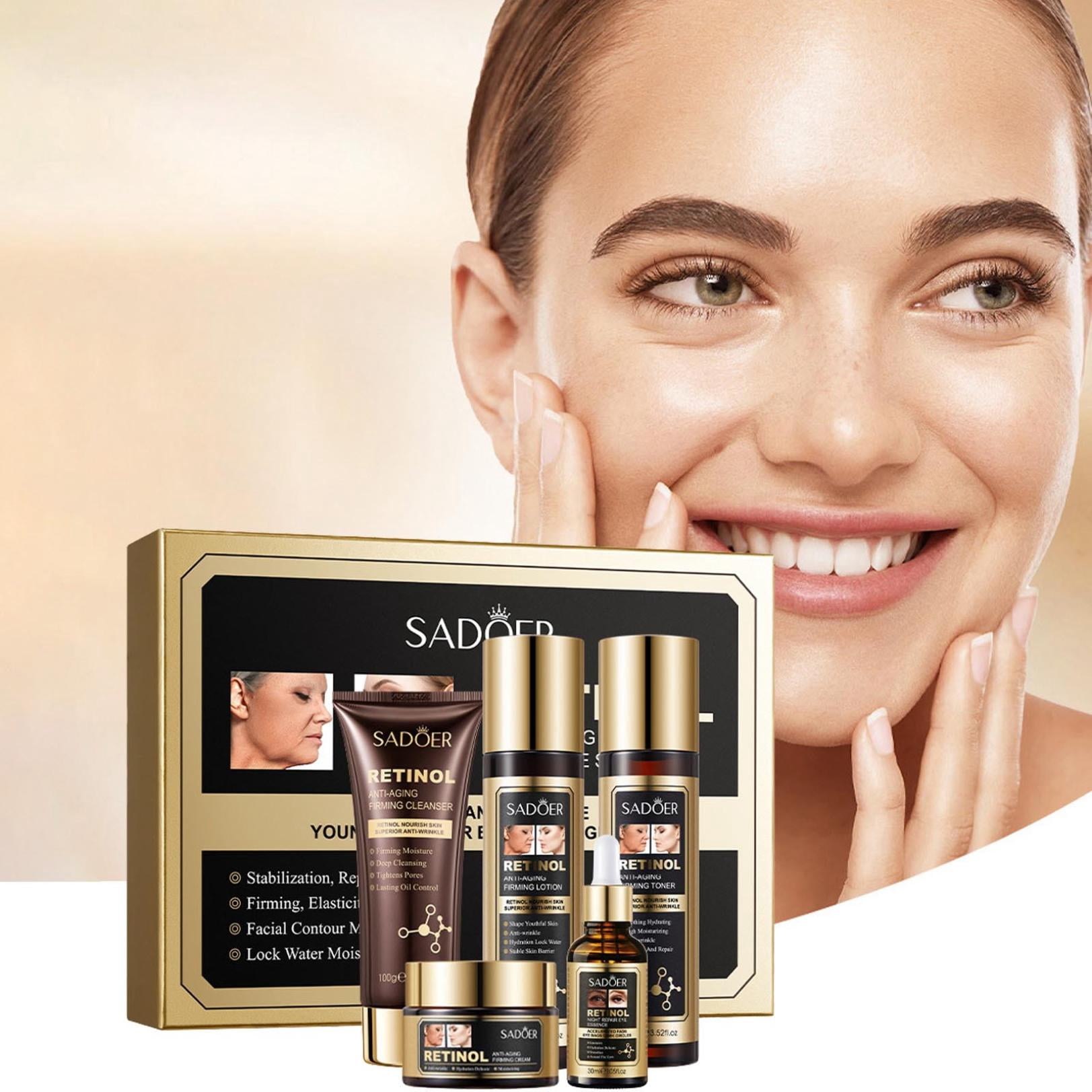 Retinol Wrinkle Firming 5-Piece Skin Care Set, Includes Cleanser, Toner ...