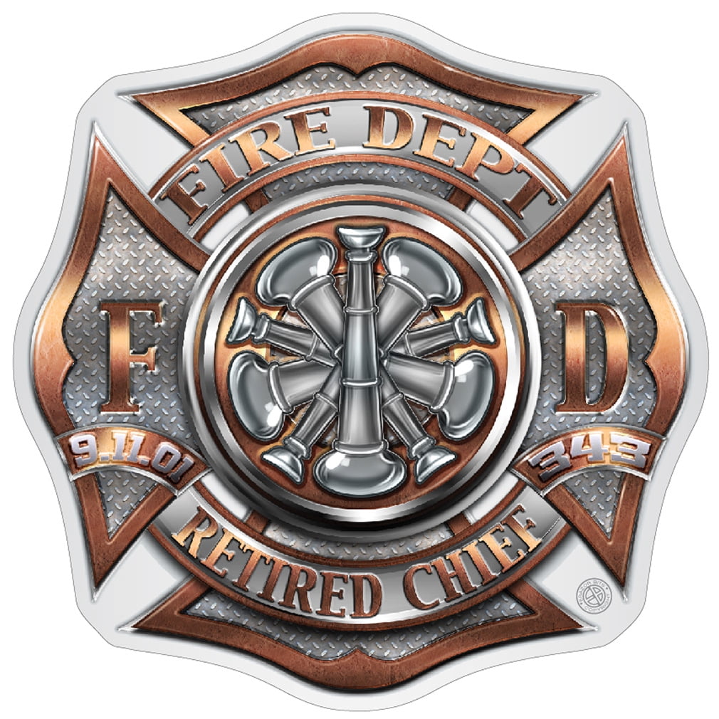 Retired Chief Firefighter White vinyl Reflective Decal 4In - Walmart.com