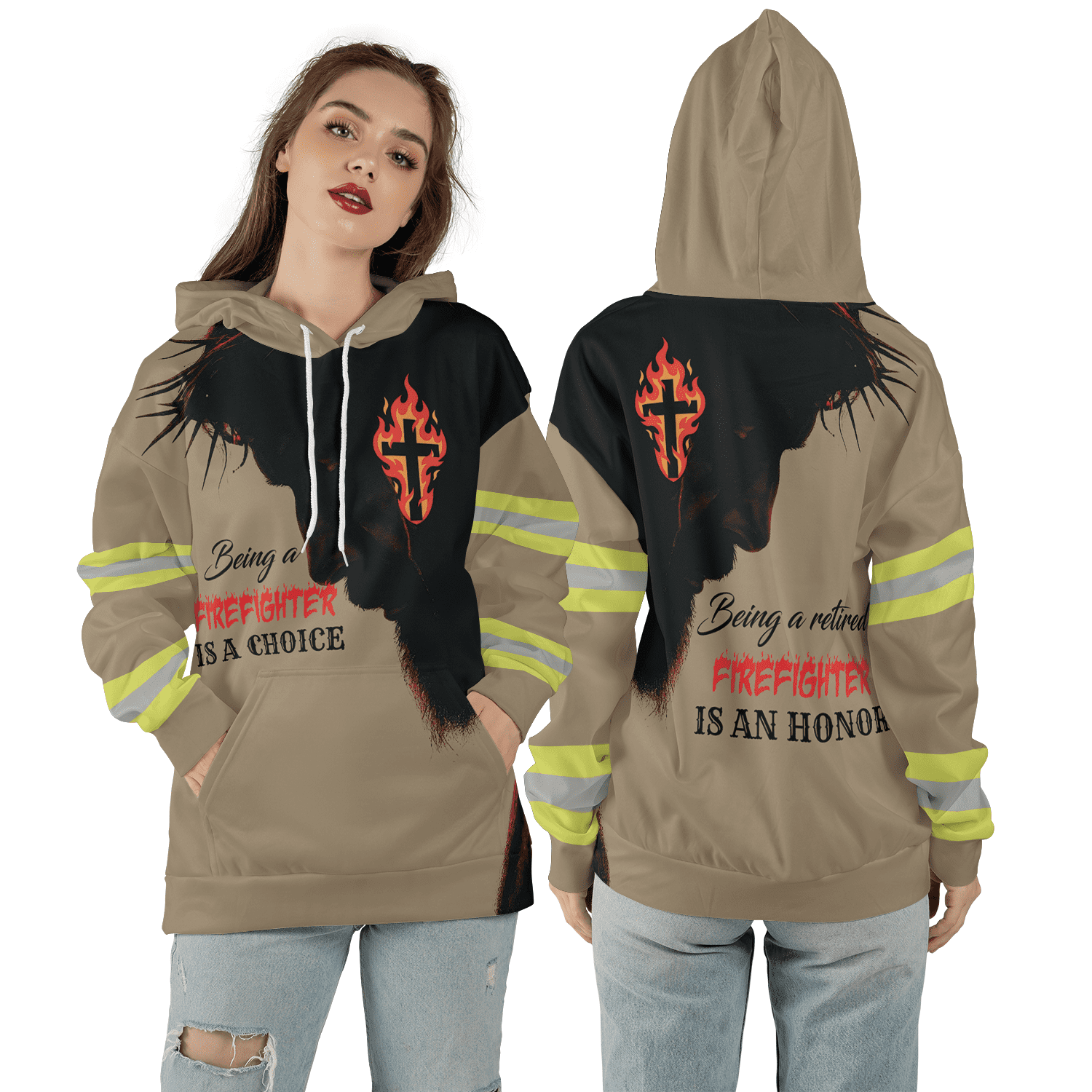 Retired Firefighter Jesus Hoodie - Jesus Cross Faith Being A Retired ...