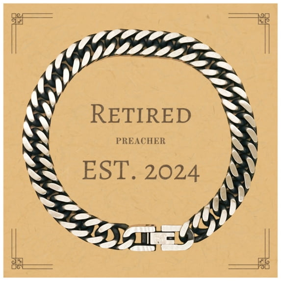 Retired Preacher EST 2024 Cuban Link Chain Bracelet Gift for Christian ...