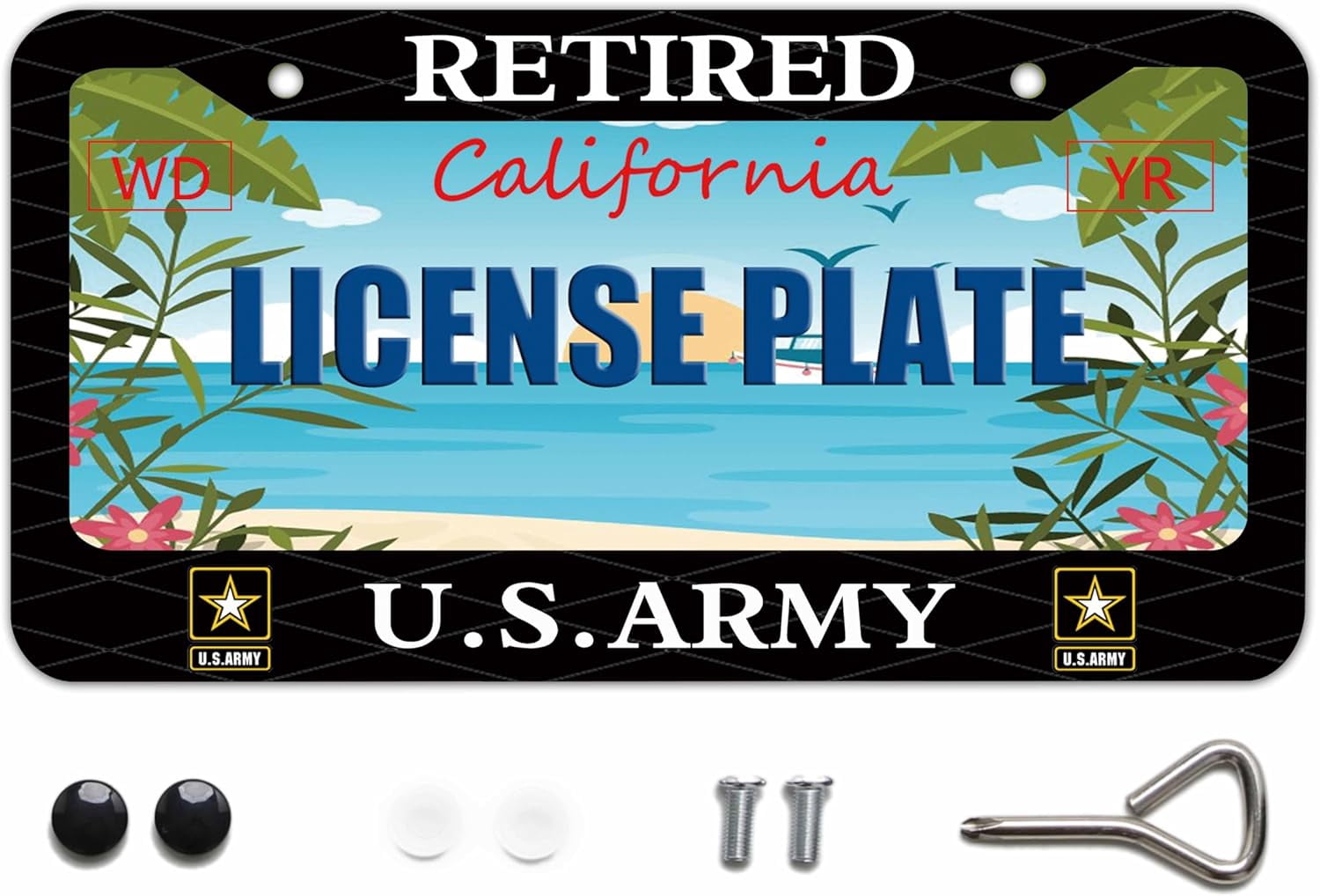 Retired US Army Design License Plate Frame Army Decorative Stainless ...