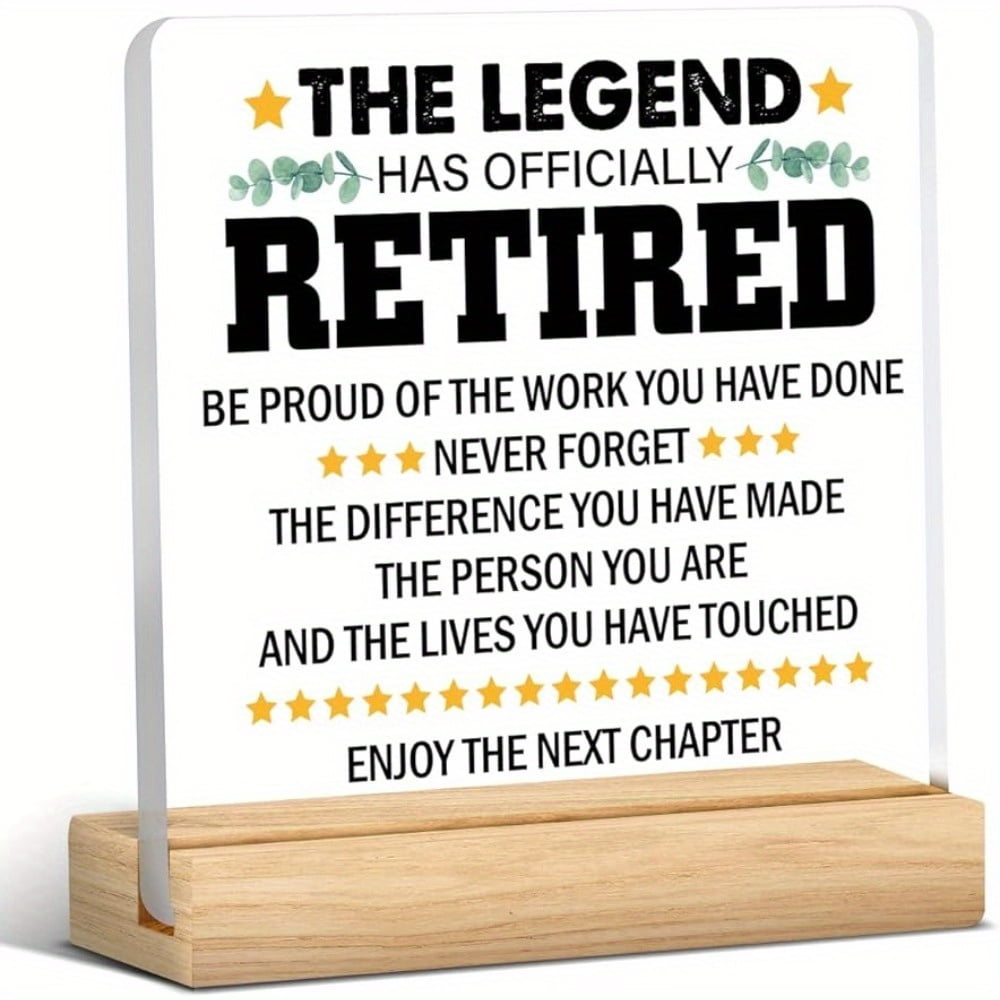 Retirement Acrylic Desk Plaque with Wooden Stand - "The Legend Has ...