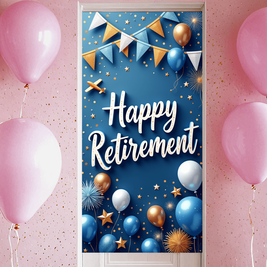 Retirement Celebration Banner Happy Retirement Balloons Stars Bunting ...
