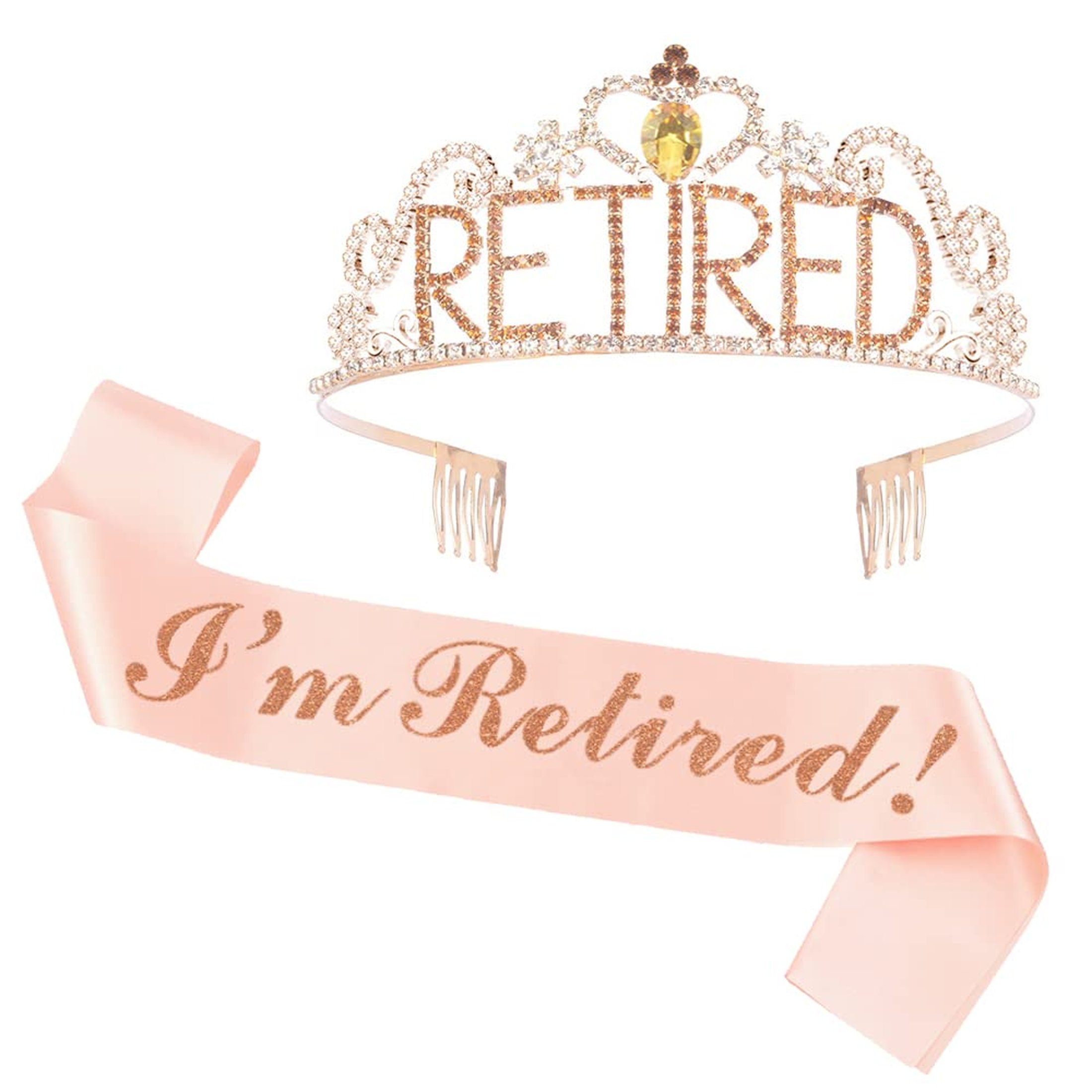 Retirement Celebration Essentials: Elegant Rose Gold Tiara and Sash Set ...