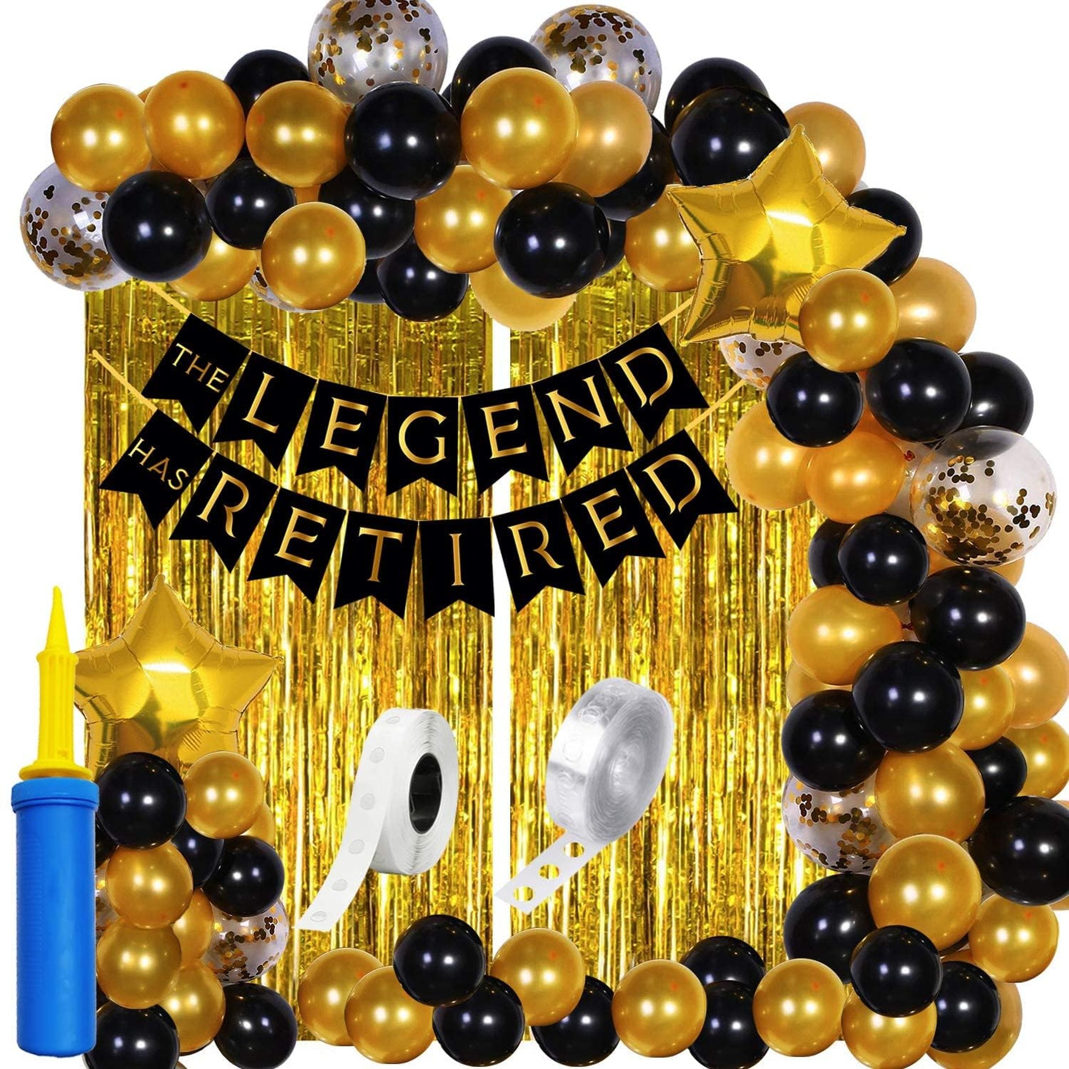 Retirement Celebration Essentials Kit - 61 Pcs Black and Gold Balloons ...