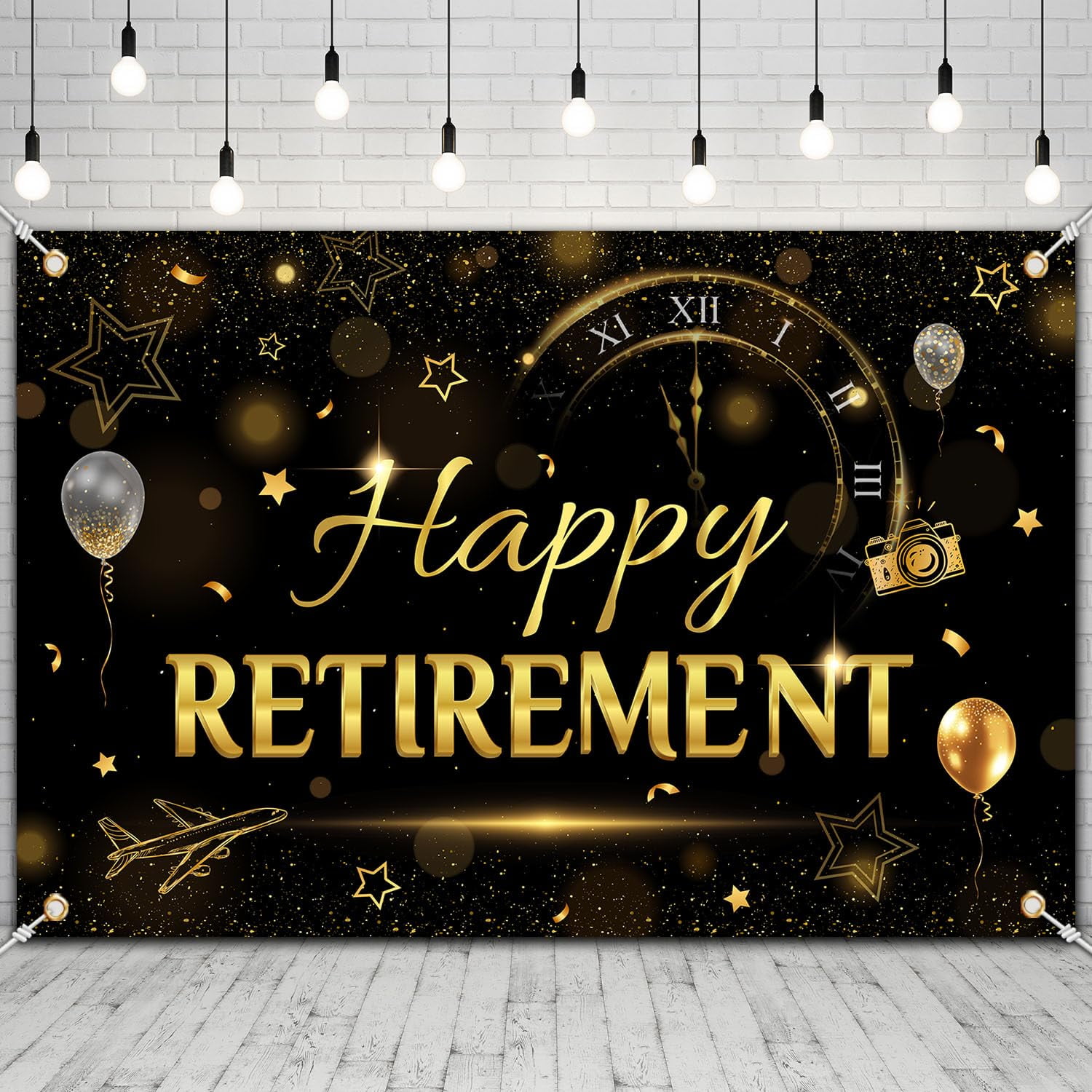 Retirement Decorations,Happy CM31 Retirement Backdrop Gold and Black ...