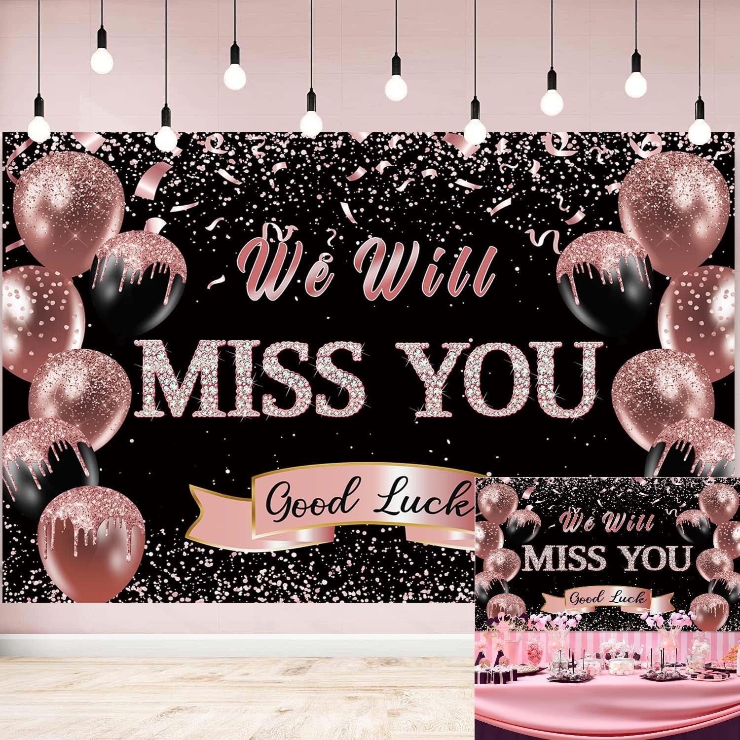Retirement Farewell Party Backdrop We Will Miss You Rose Gold Glitter ...