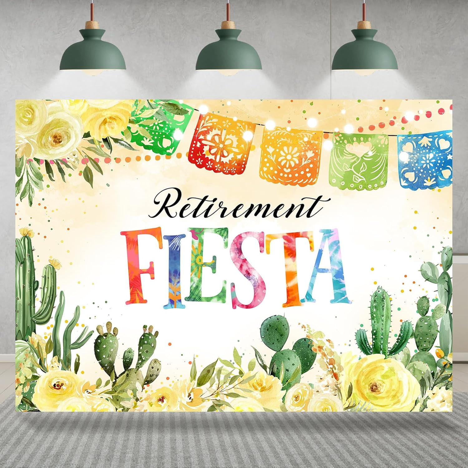 Retirement Fiesta Backdrop Cactus Yellow Floral Photography Background ...