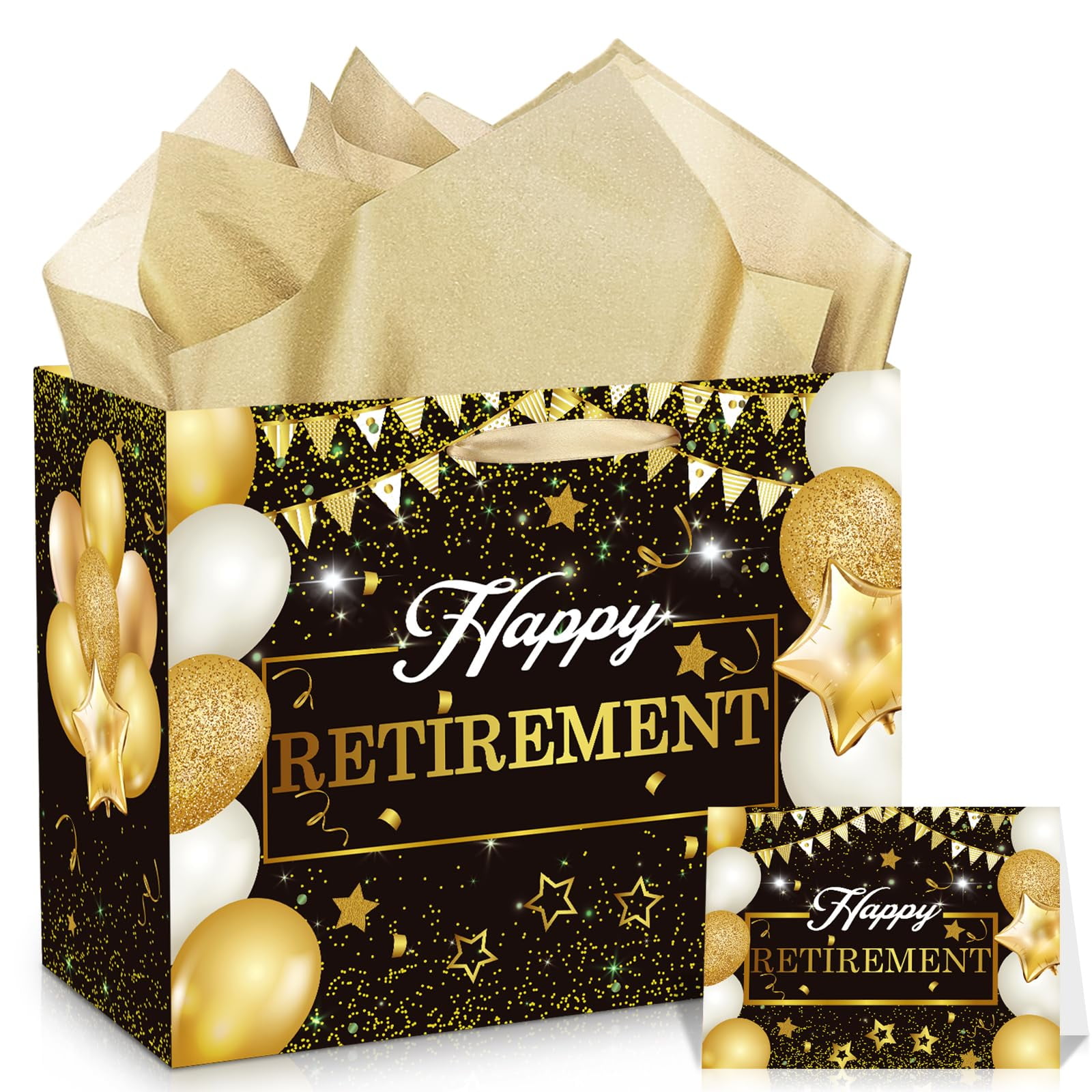 Retirement Gift Bag with DMF15 Tissue Paper Set and Gold Happy ...