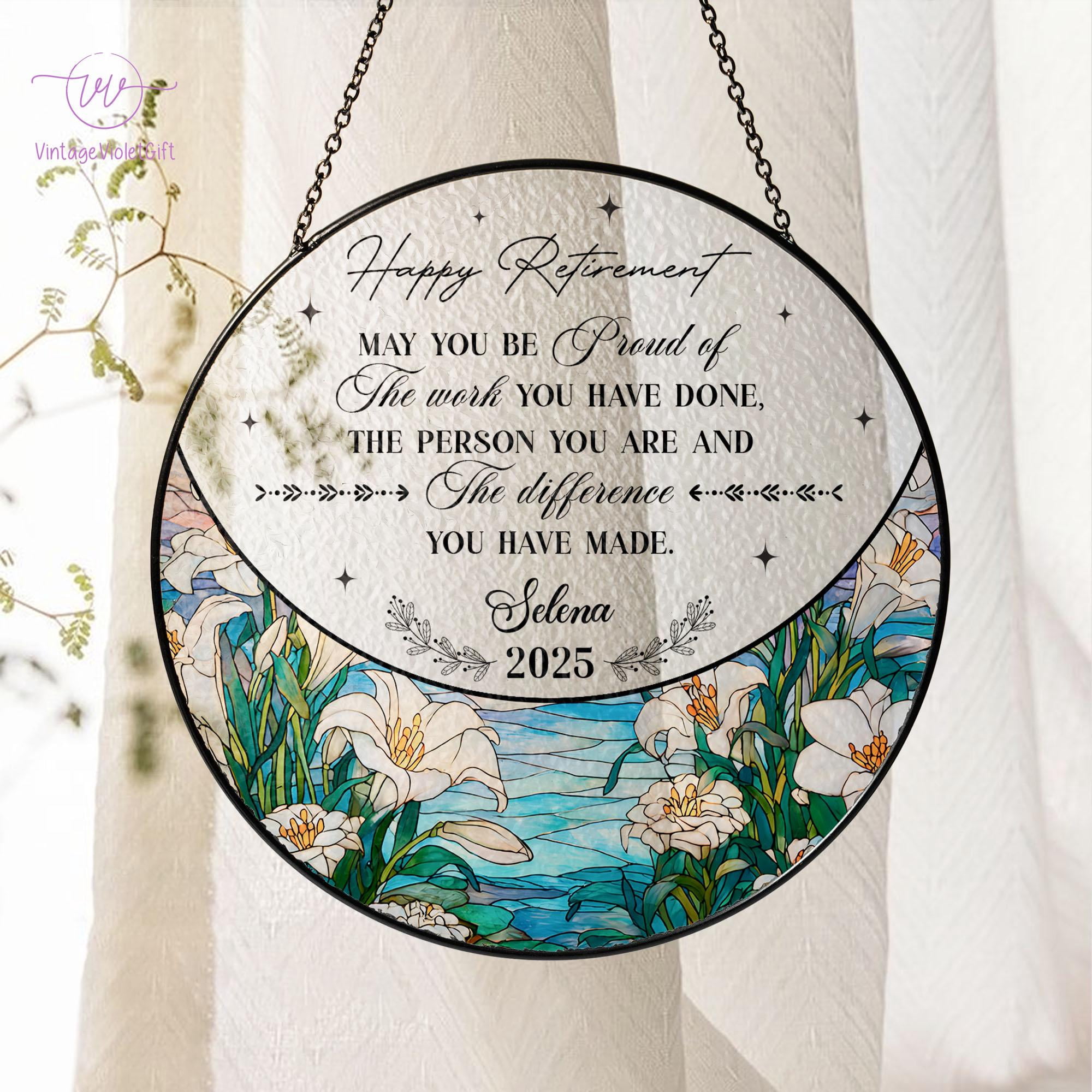 Retirement Gift, Personalized Floral Retirement Stained Glass ...