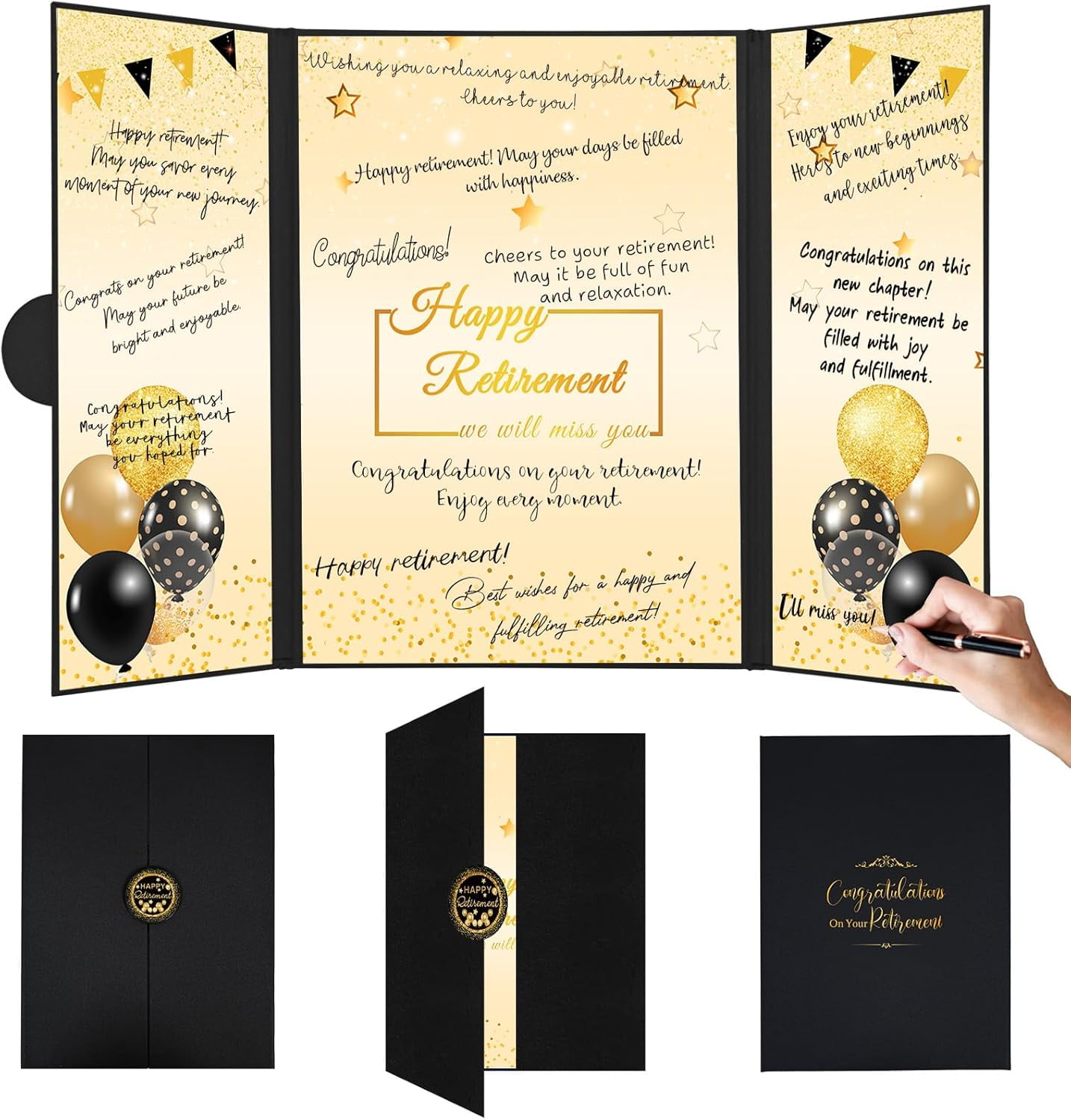 Retirement Gifts for Men Women Black Gold Happy Retirement Guest Book ...