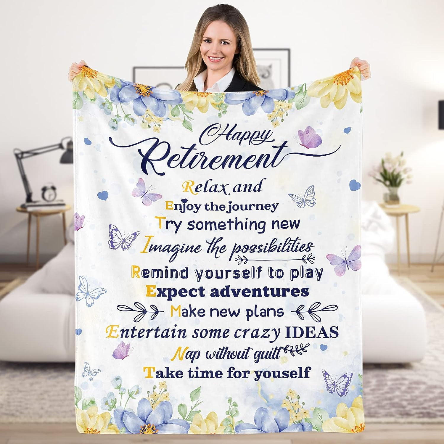 Retirement Gifts for Women Blanket, Soft Flannel Happy Retirement Throw ...