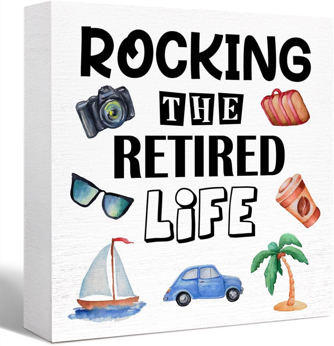 Retirement Gifts for Women Men,Rocking the Retired Life Wooden Block ...