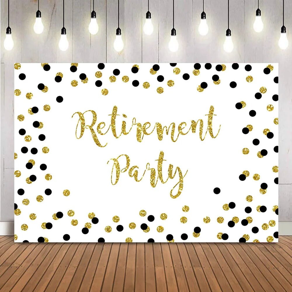 Retirement Party Backdrop Gold Glitter and Black Photo Background ...
