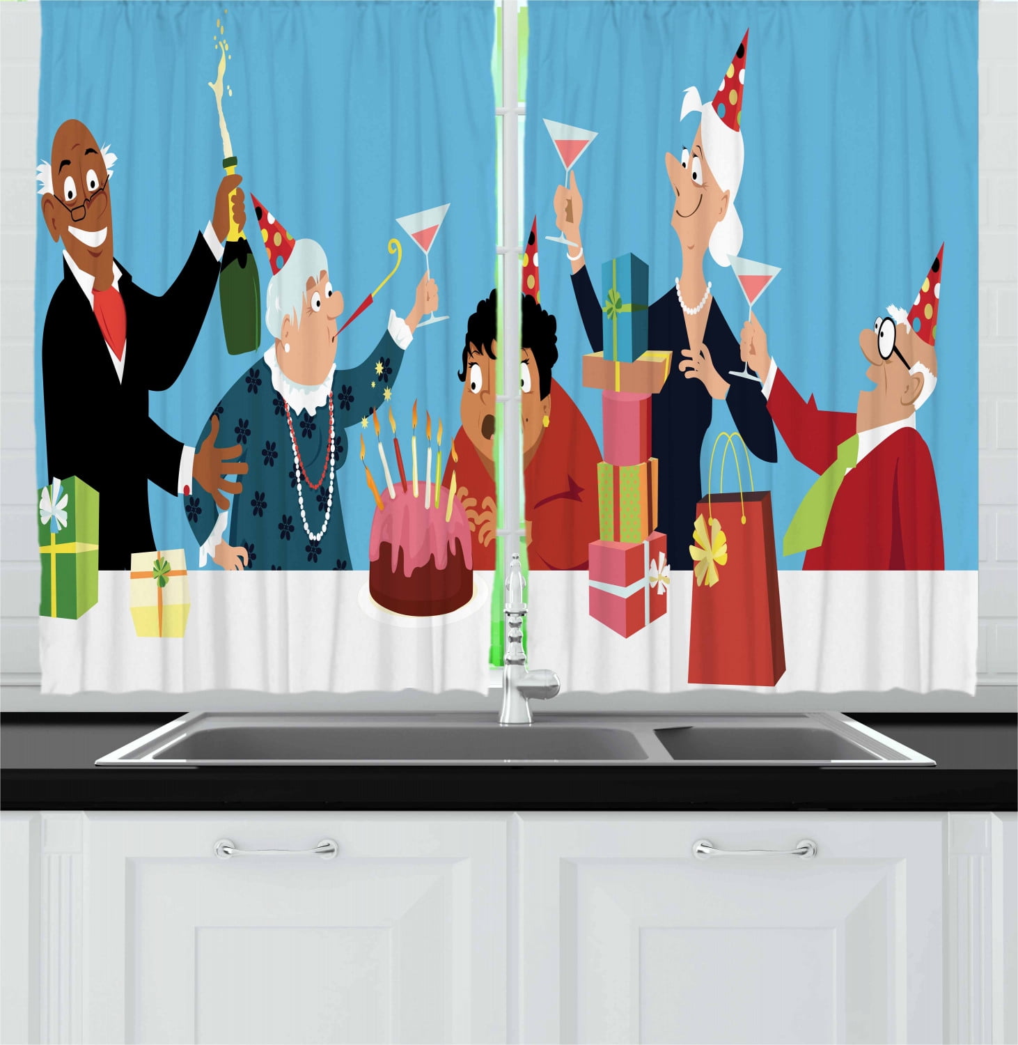 Retirement Party Curtains 2 Panels Set, Happy Seniors Celebrating ...