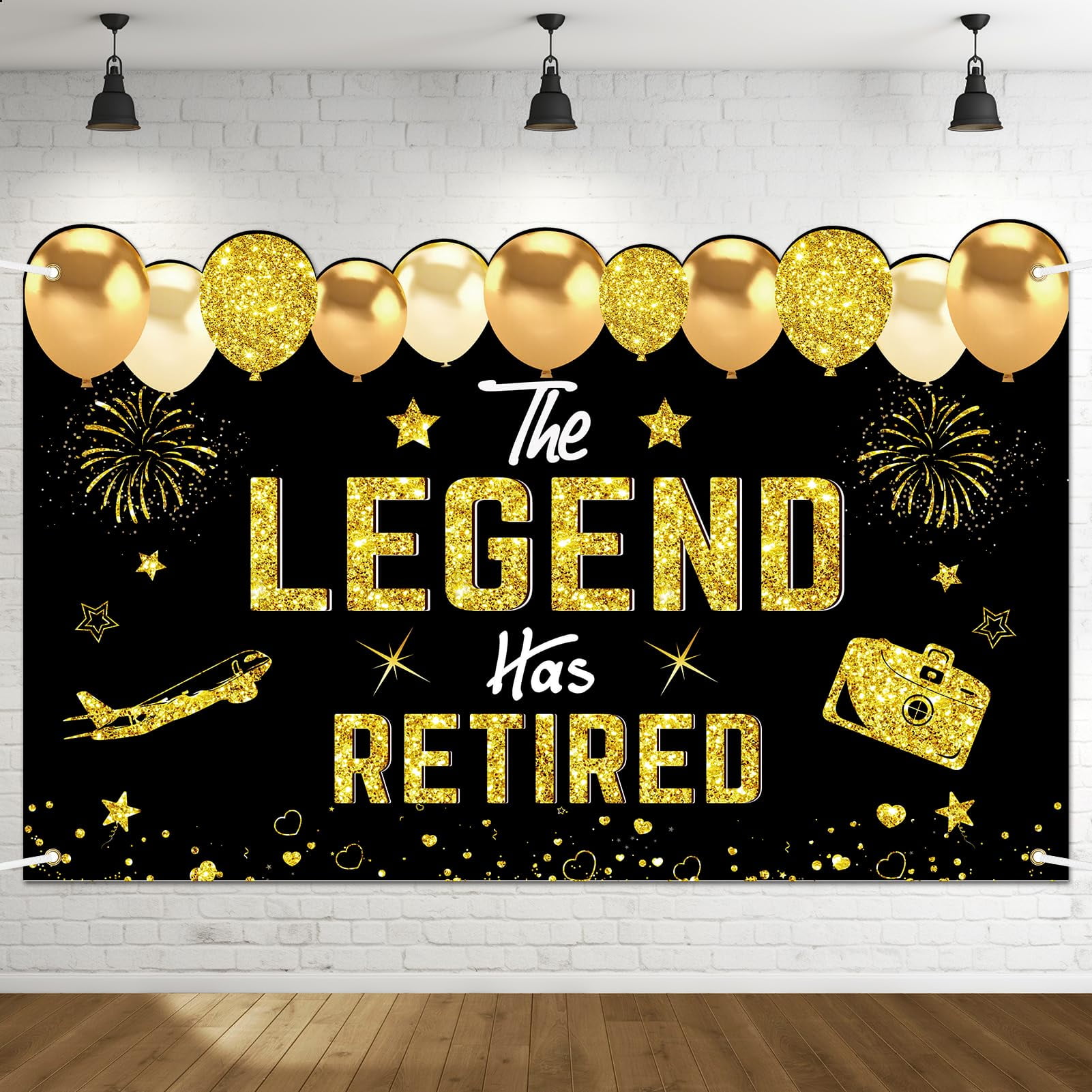 Retirement Party Decorations, Black STF9 Gold Retirement Banner for Men ...