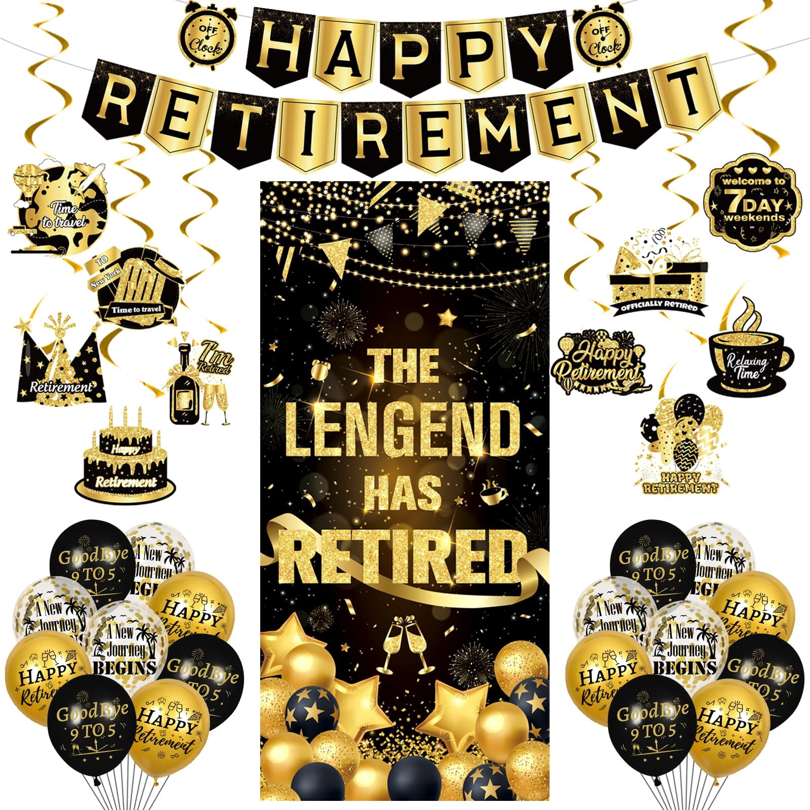 Retirement Party Decorations CORNET for Men Women Black Gold Happy ...