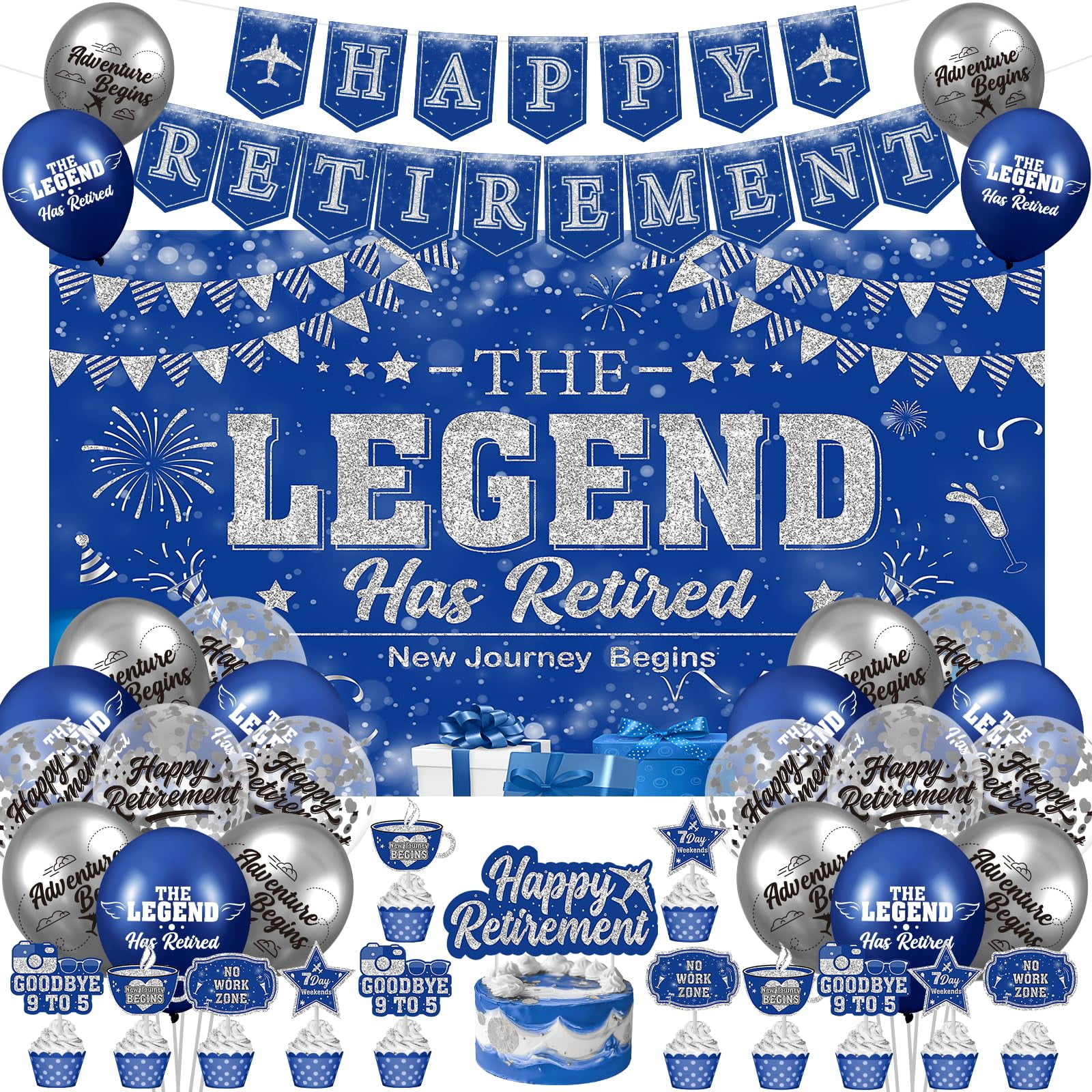 Retirement Party Decorations for DHF10 Men Women 39pcs Blue Retirement ...