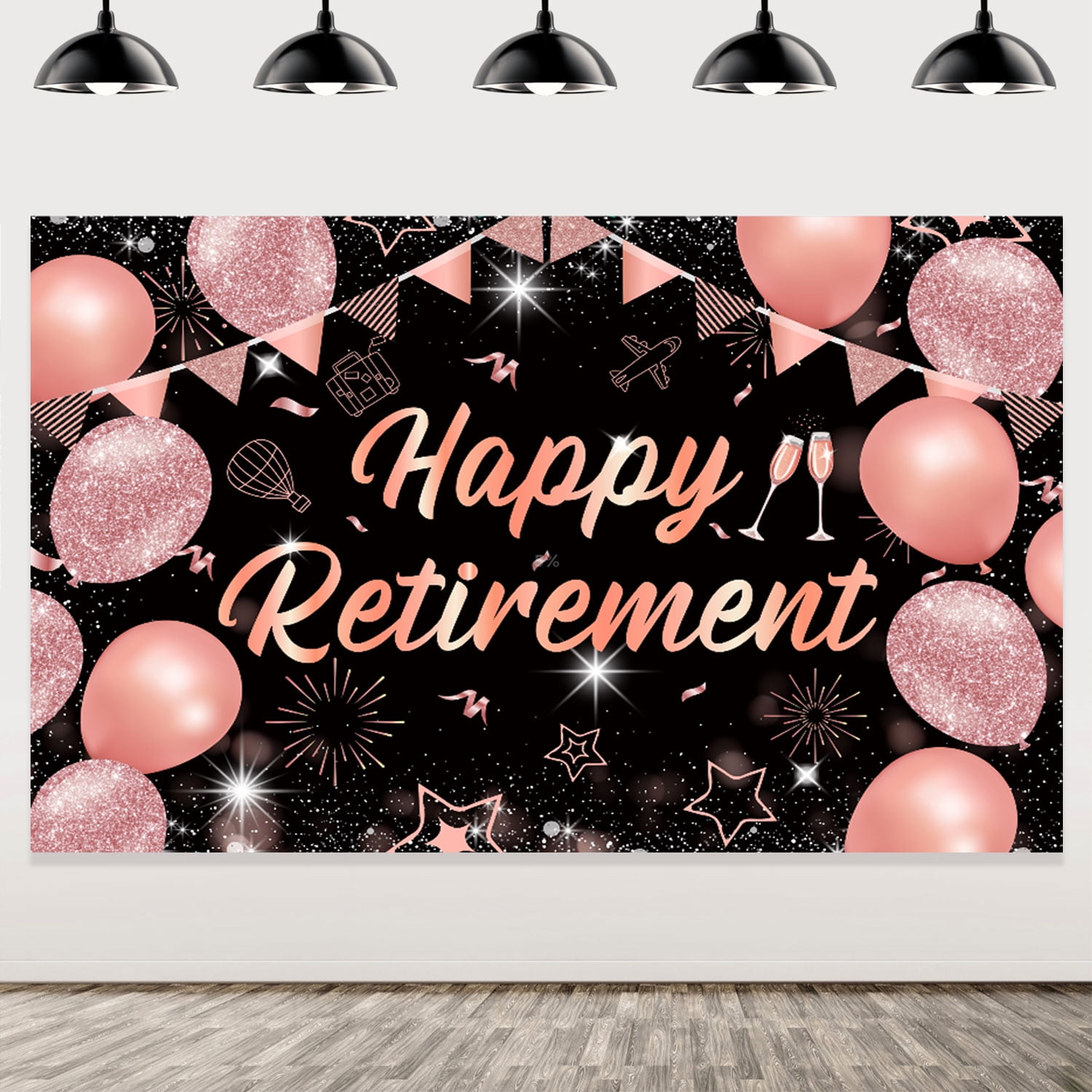 Cheerreveal Retirement Decorations: Rose Gold Glitter Backdrop with ...
