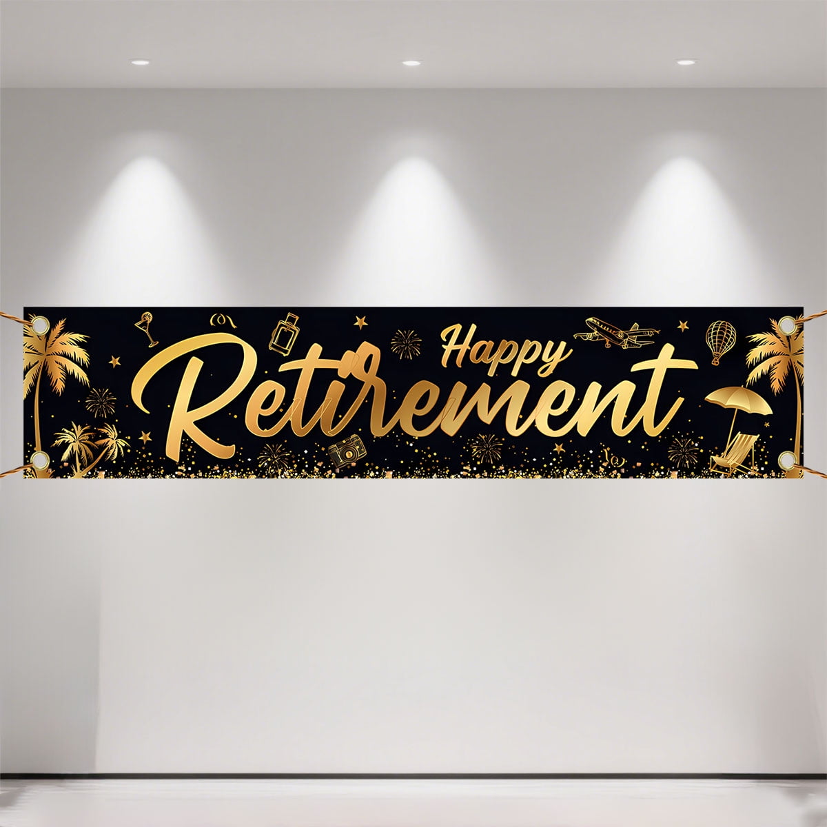 Retirement Party Decorations Happy Retirement Banner Black and Gold ...