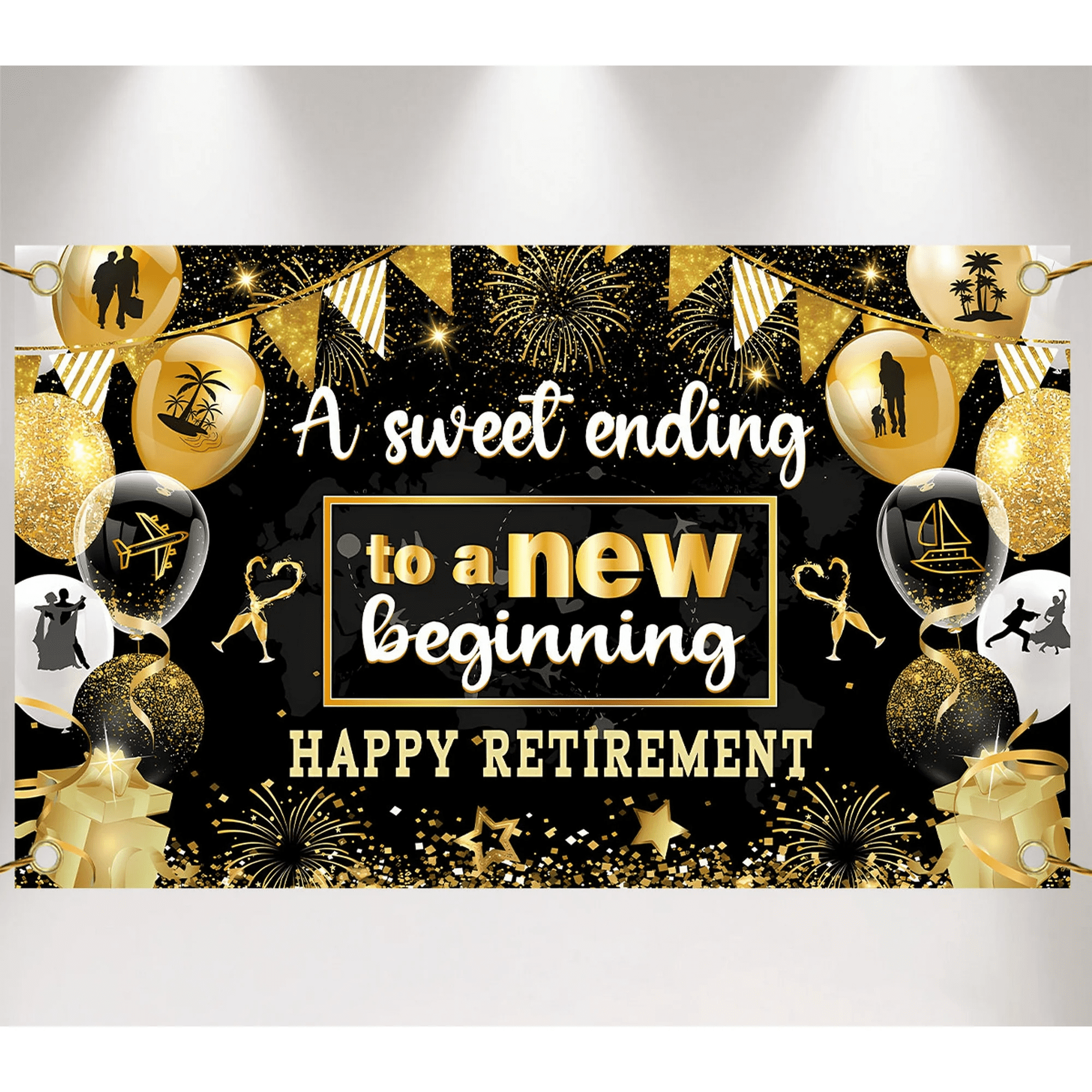 Retirement Party Decorations Happy Retirement Banner Black and Gold ...